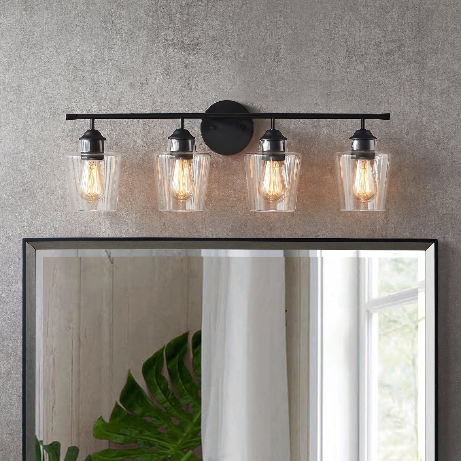 Kawoti 4-Light Matte Black Dimmable LED Vanity Light with Clear Glass ...
