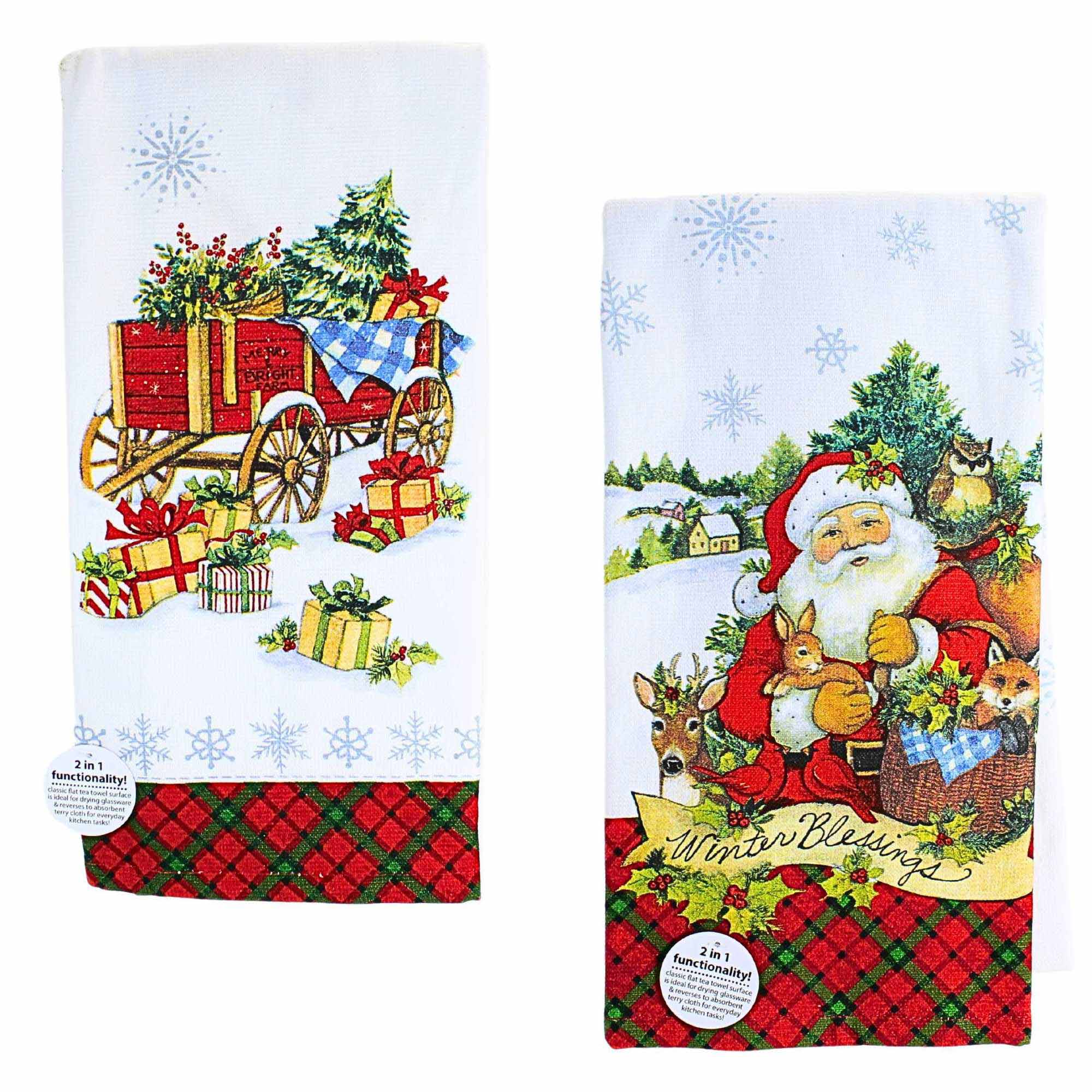 Kay Dee Designs 26.00In Santa With Animals & Wagon Kitchen Towel Set ...