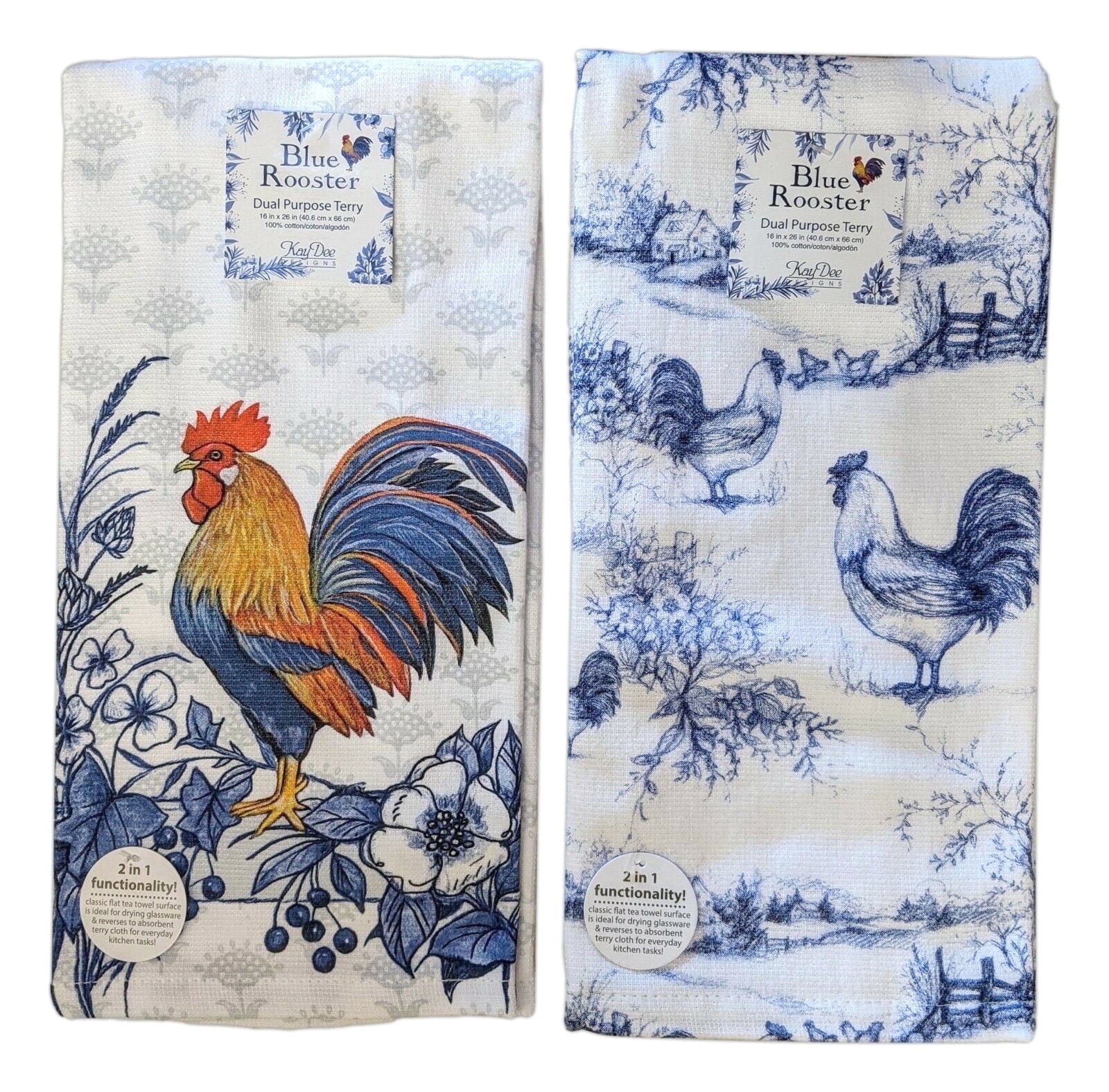 Kay Dee Designs Blue Rooster Country & Floral Terry Kitchen Towels, Set ...