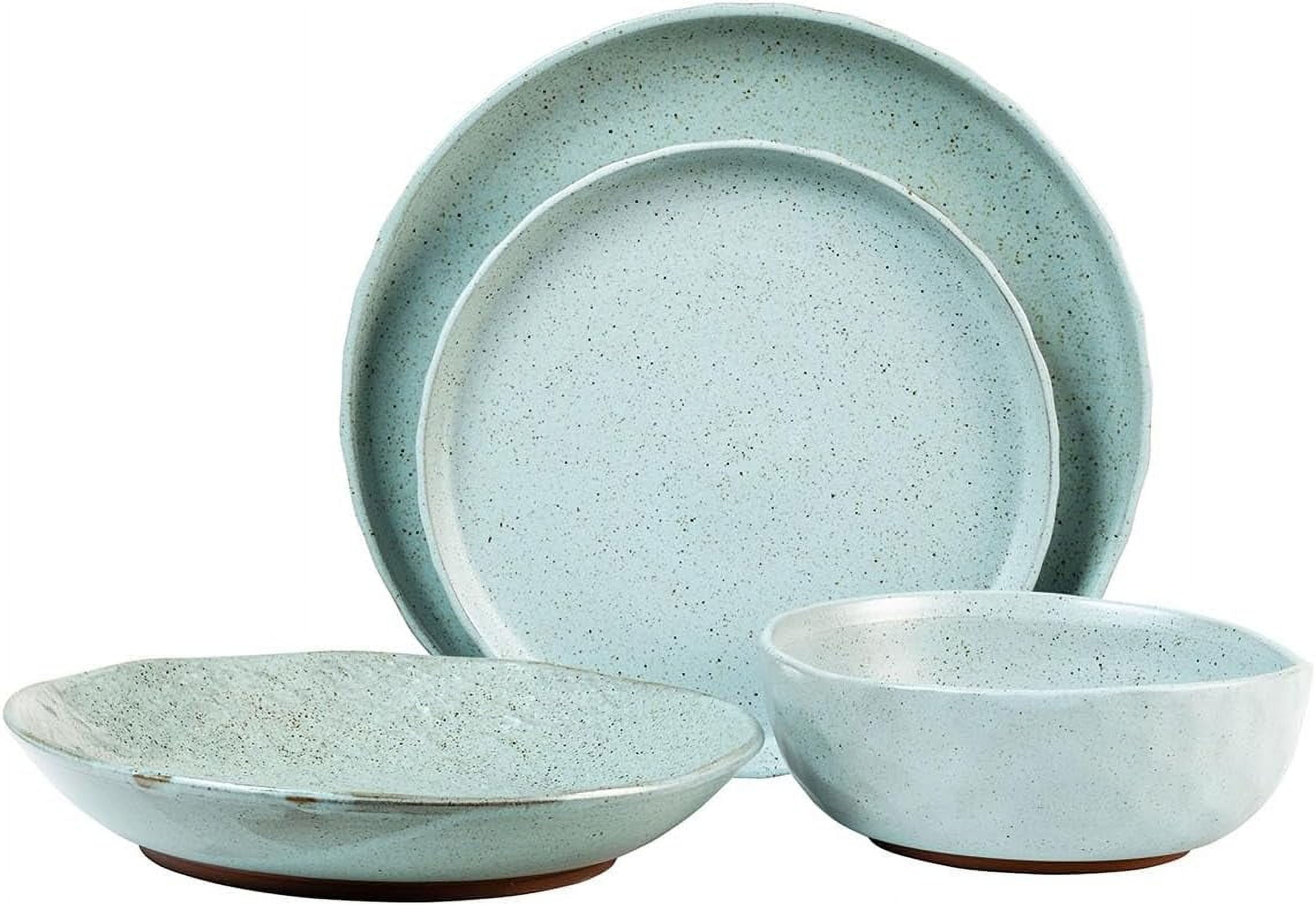 Kaya 16-Piece Casual Blue Stone Dinnerware Set – Service for 4, Plate ...