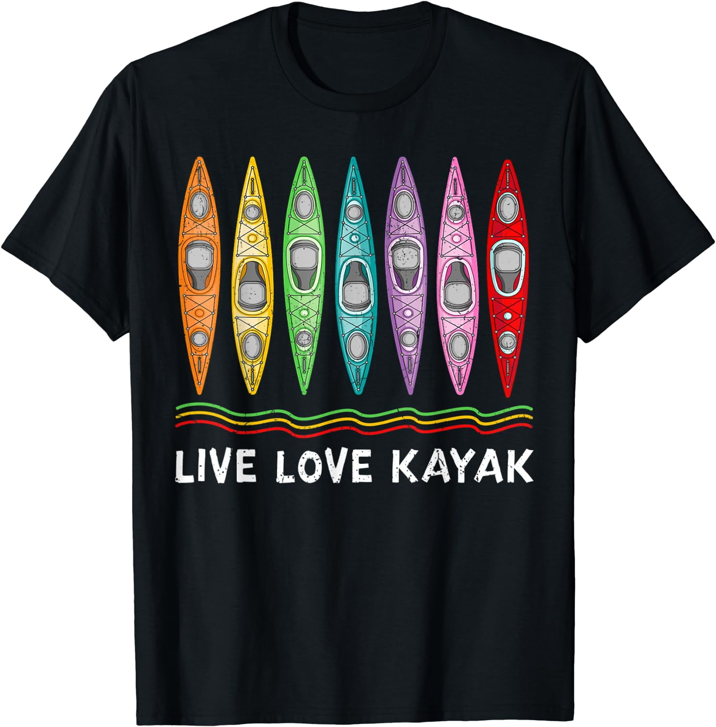 Kayak Boats Live Love Kayak Retro Style Kayaking T-Shirt Black ...