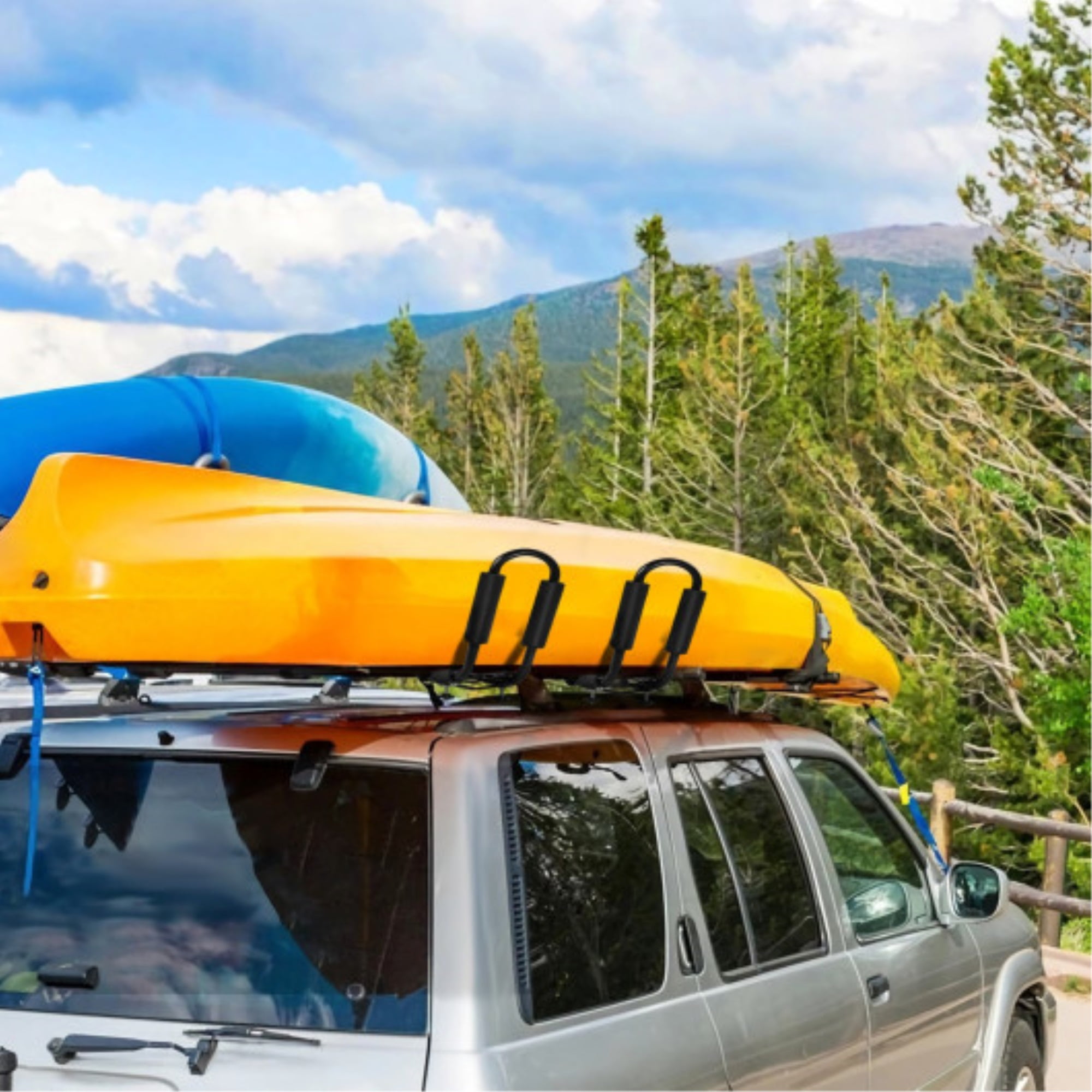 Kayak Car Top Carrier - Fits Most Crossbars - Holds 2 Kayaks - Durable ...