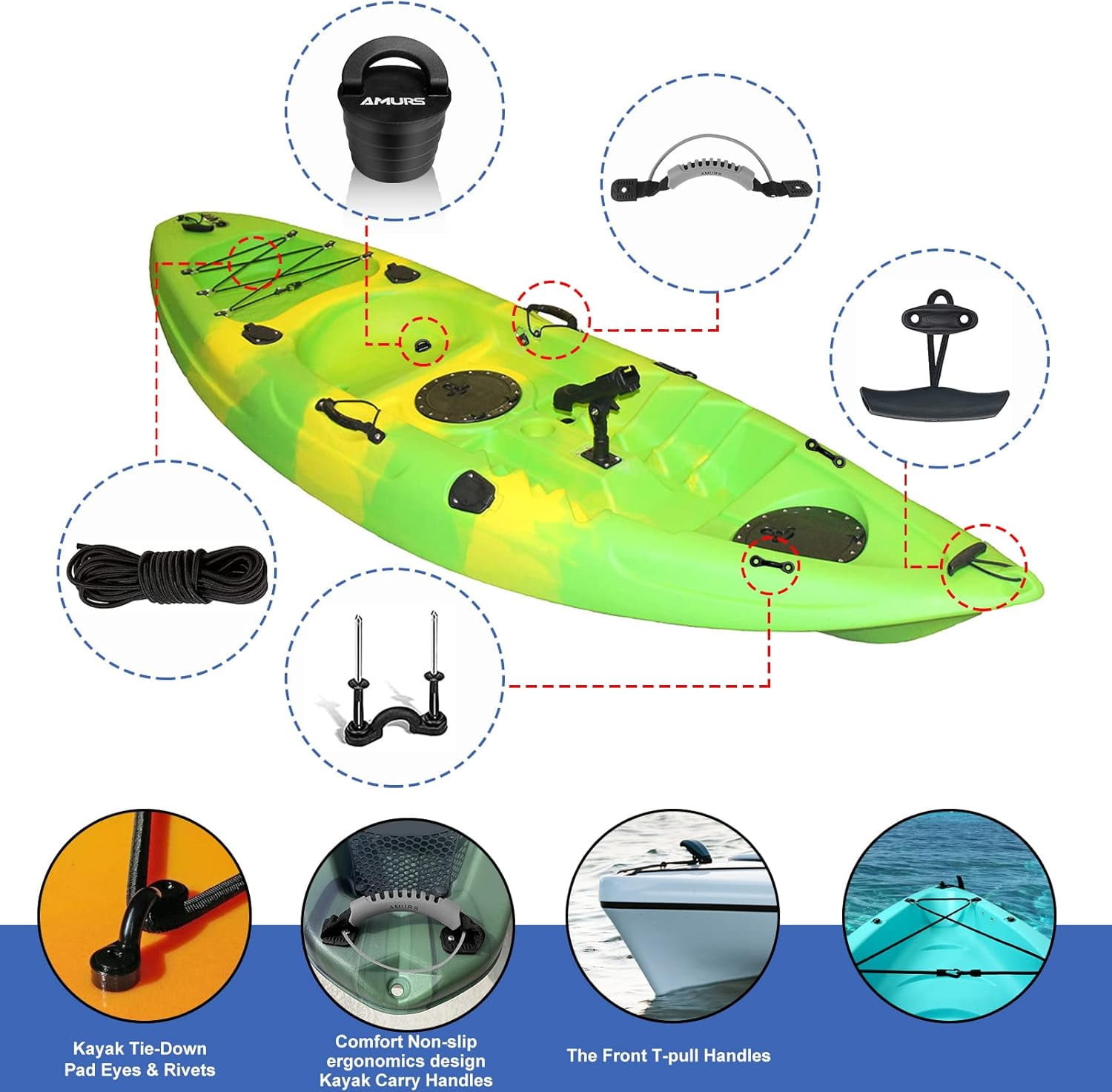 Kayak Carry Handles with Bungee Cord and Scupper Plugs for Fit ...
