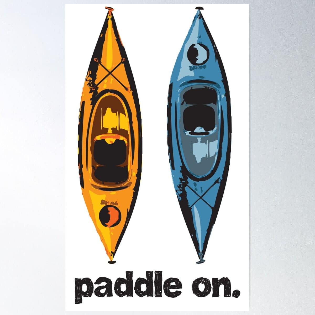 Kayak Design - With Paddle On Text - Blue And Orange Kayaks Poster Wall ...