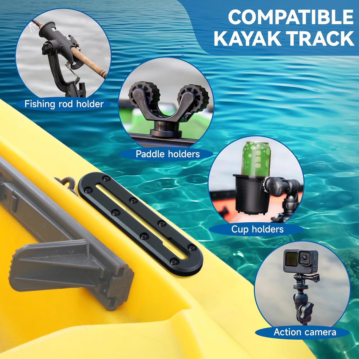 Kayak Track Accessories for Fishing Rod Holder, Kayak Rail Track Mount ...