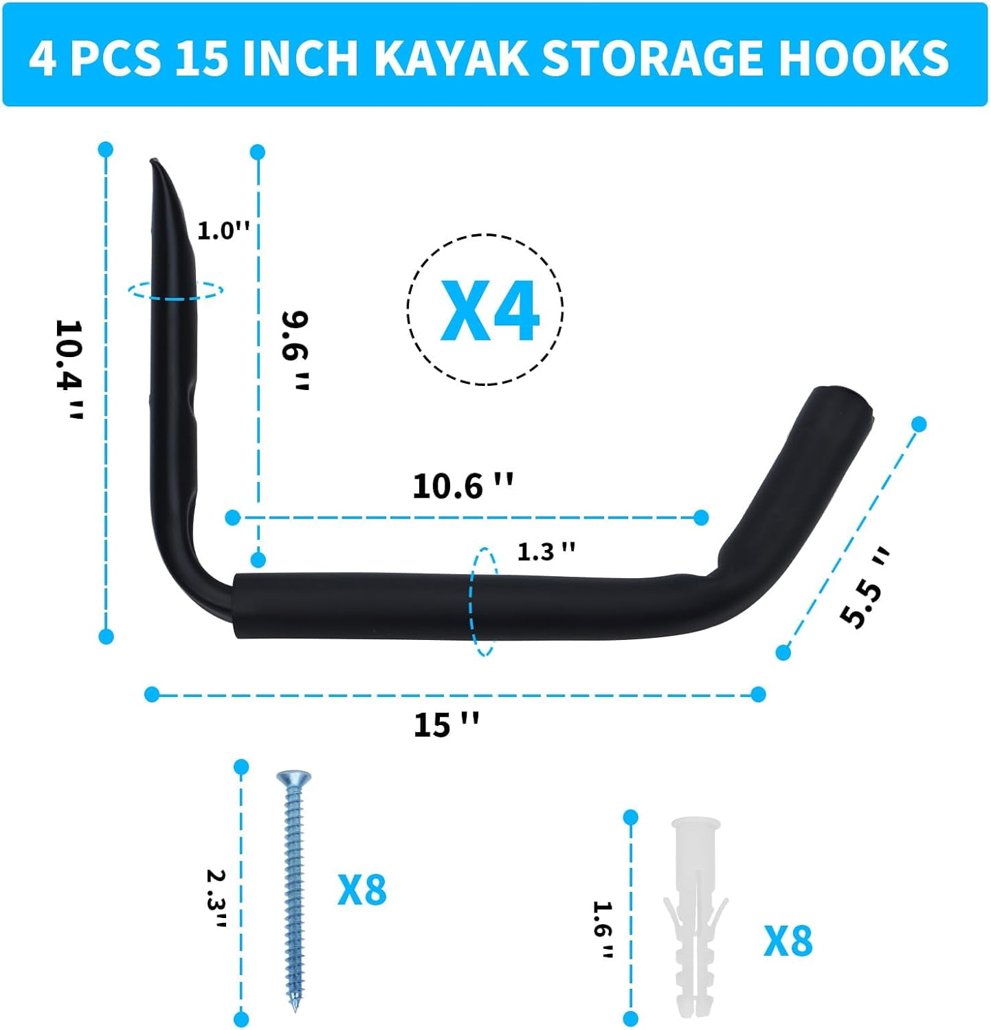 Kayak Wall Mount - 120 Heavy Duty Kayak Rack - 15" Wide, Holds Canoes ...