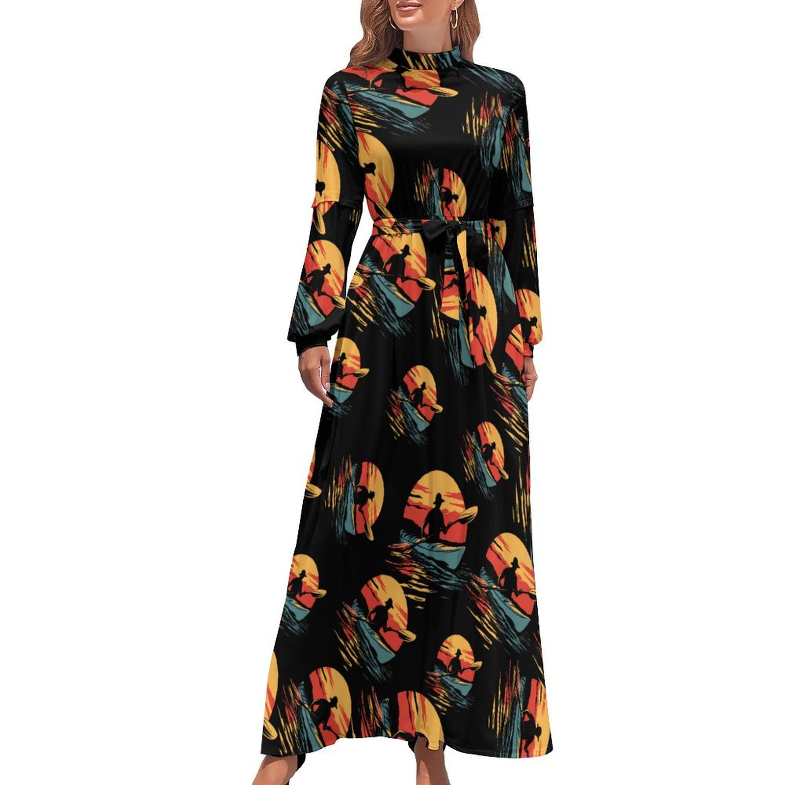 Kayaker Women's Fall Maxi Dress Long Sleeve Turtleneck Flowy Smocked ...