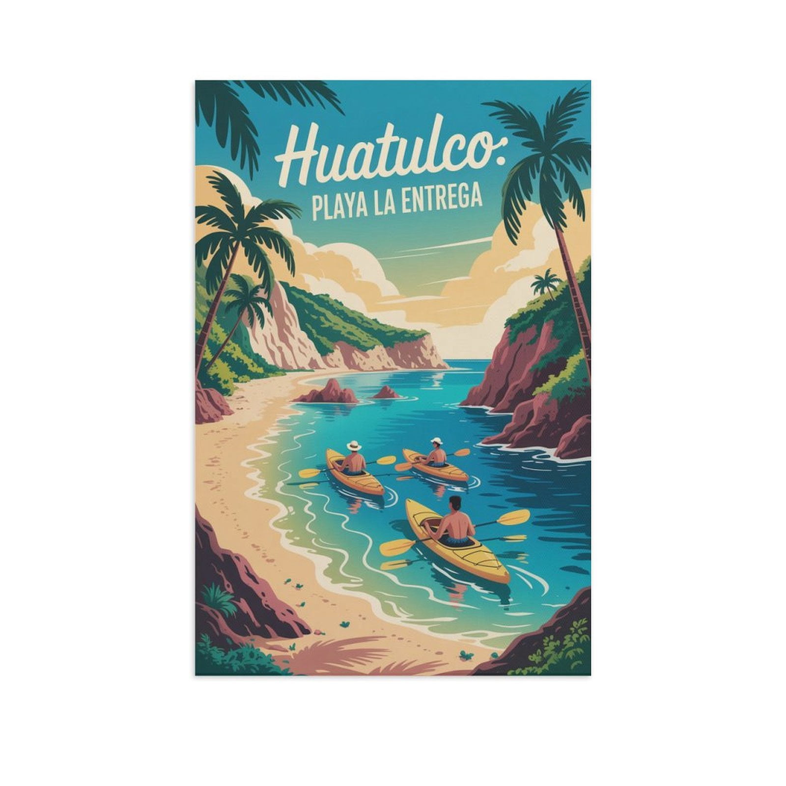 Kayaking Adventure Wall Art Playa La Entrega Mexico Retro Travel Poster ...