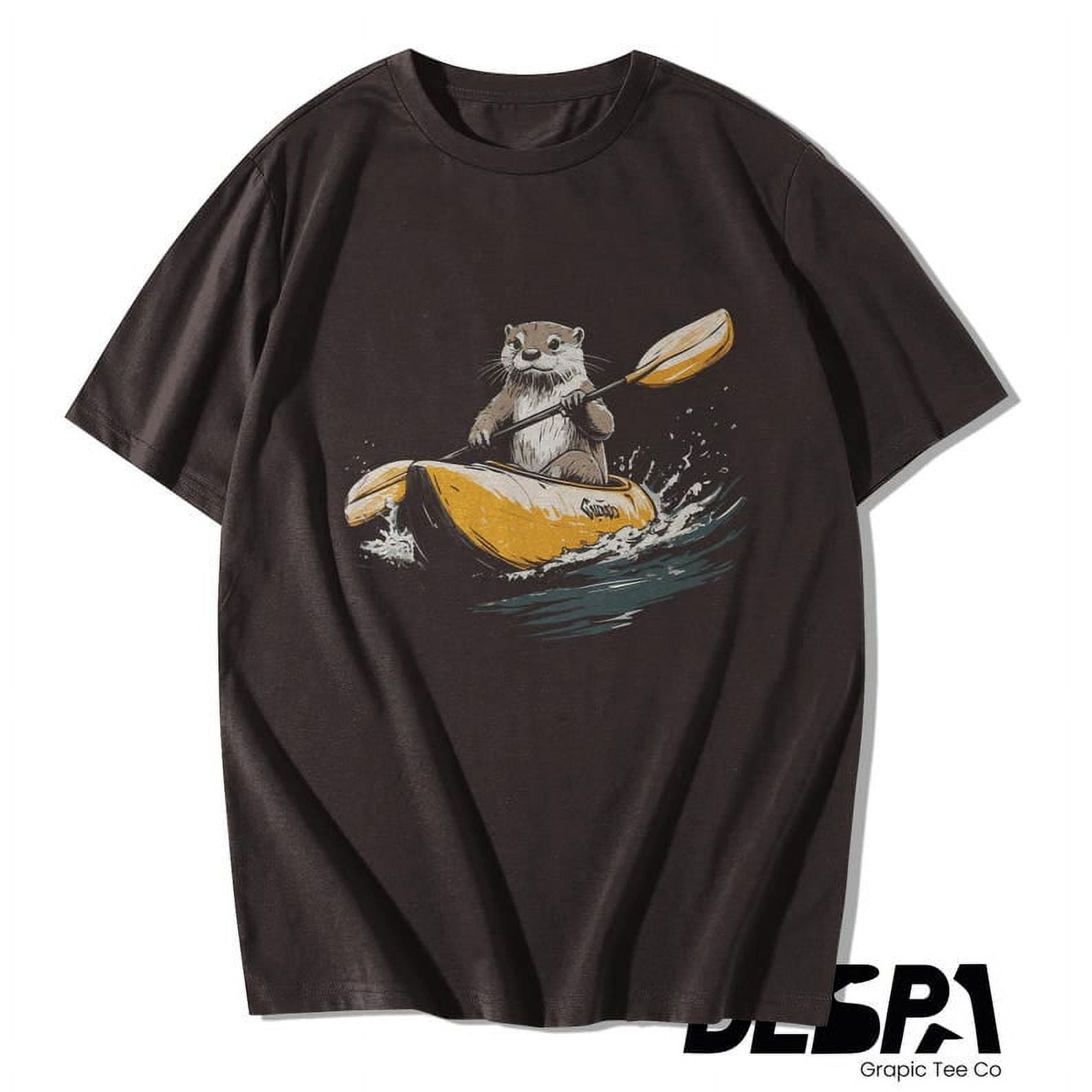 Kayaking Otter Design T-Shirt, Cute Otter Paddling Kayak Graphic Tee ...