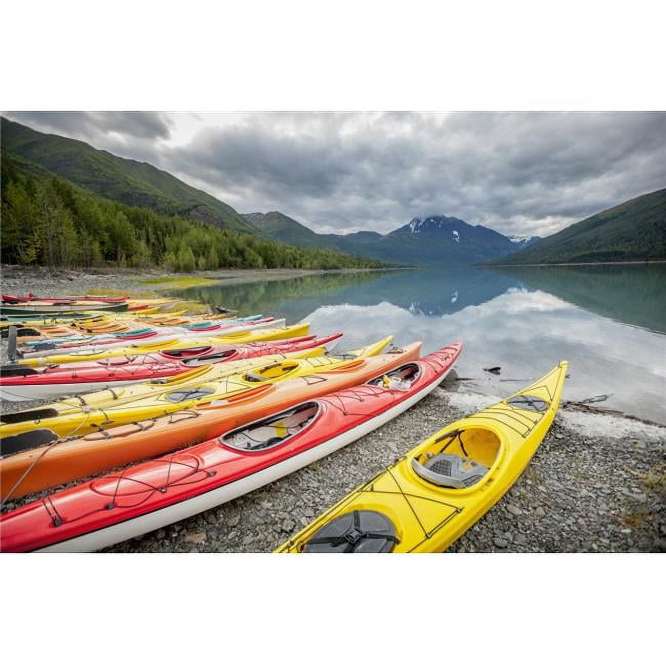 Kayaks in A Row on Shore at Eklutna Lake Chugach Mountains South ...
