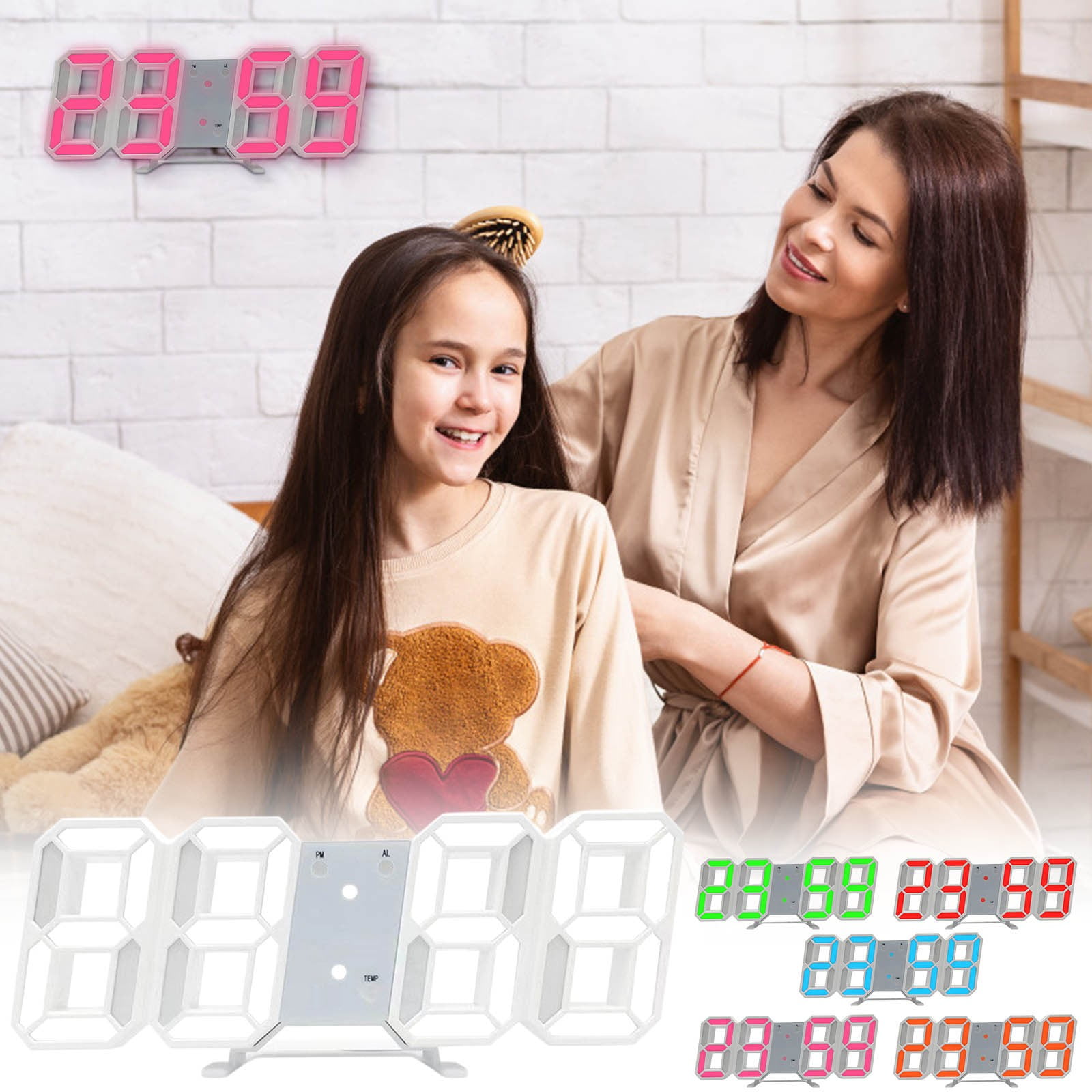 Kayannuo 3pcs Wall Decor 3D LED Digital Clock Wall Deco Glowing Night Mode Adjastable Electronic ...