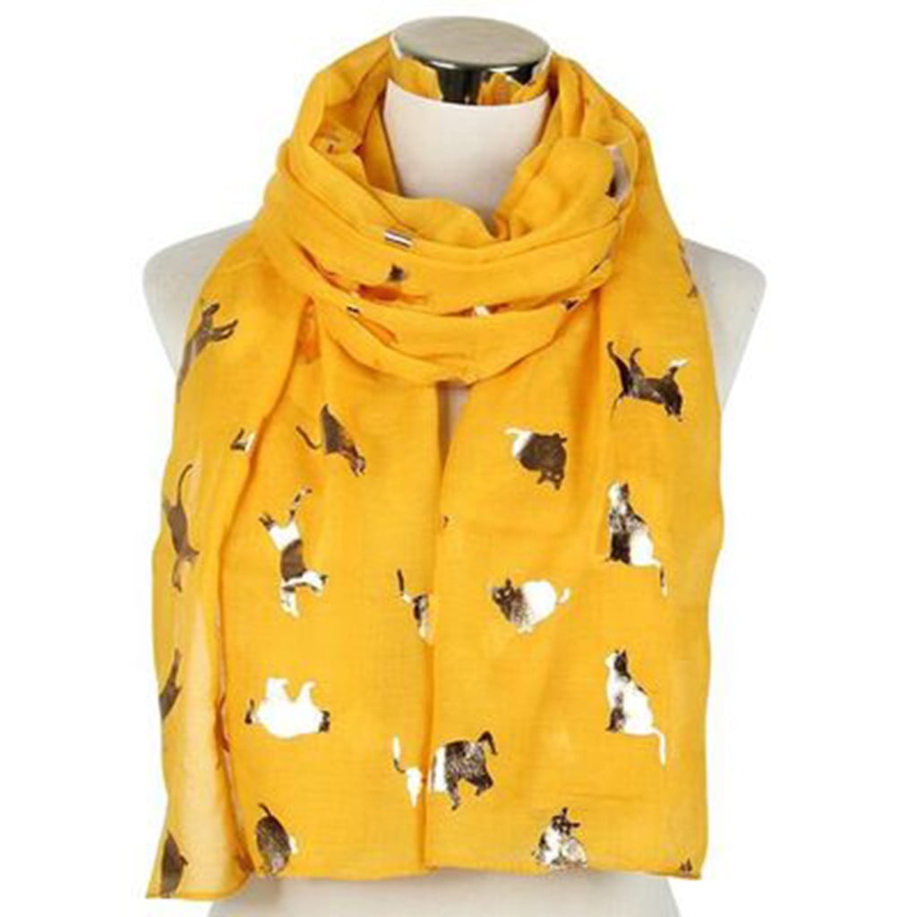 Kayannuo Back to School Women Fashion Cat Foil Printed Scarf Wrap Silk ...