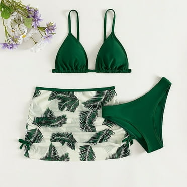 TAIAOJING Girls 3 Piece Swimsuit Bathing Suit Cute Floral Print Bikini ...