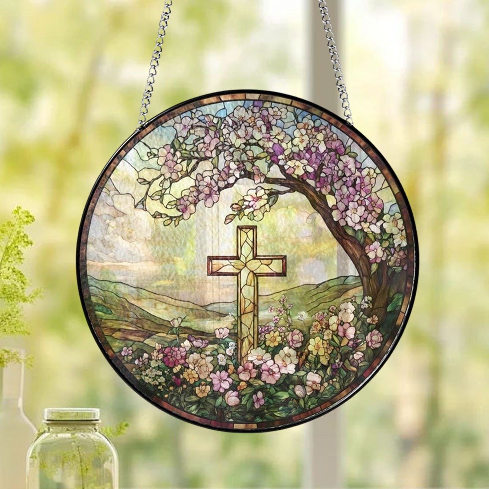 Kayannuo Flower Suncatcher Faux Stained Glass Window Hanging ...