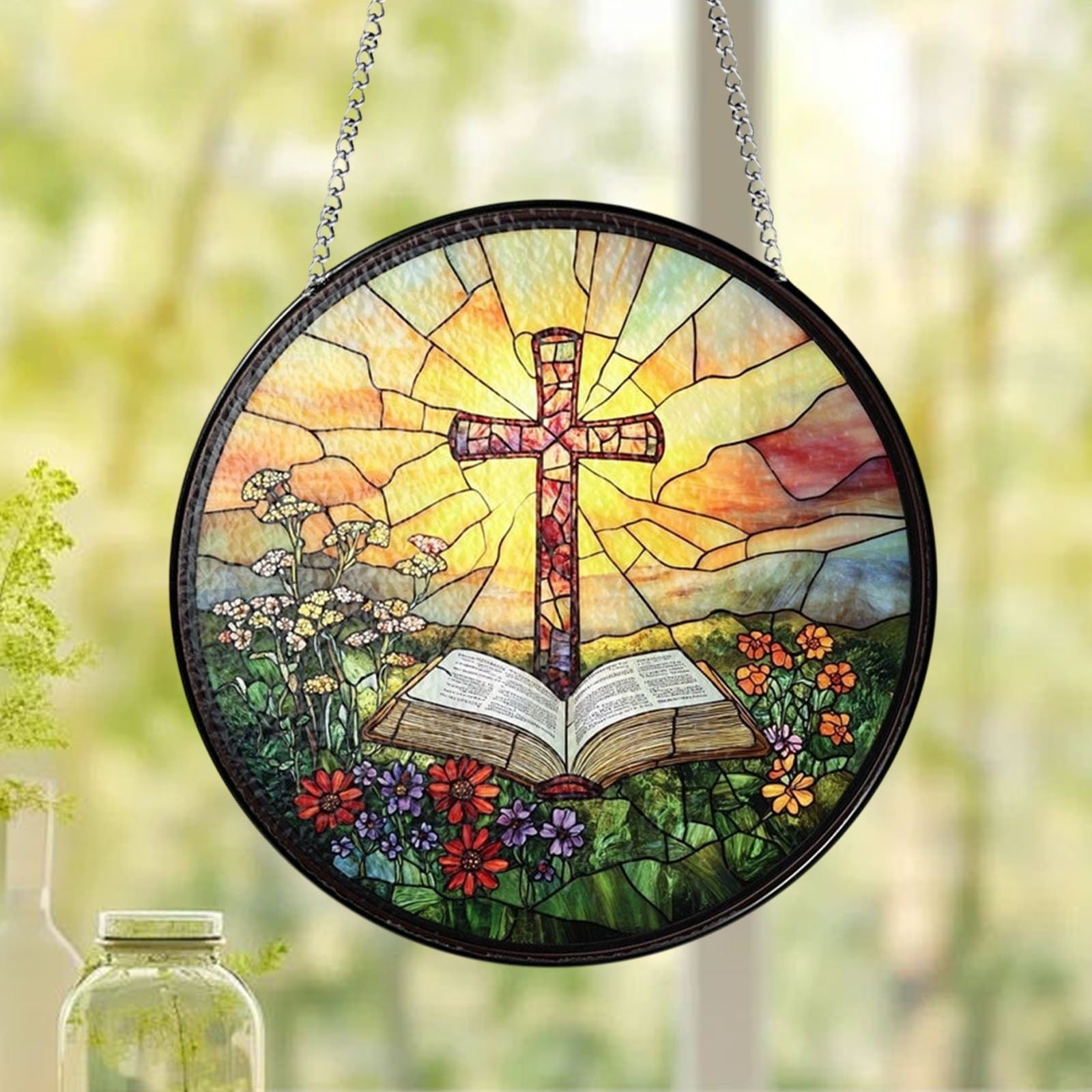 Kayannuo Flower Suncatcher Faux Stained Glass Window Hanging ...