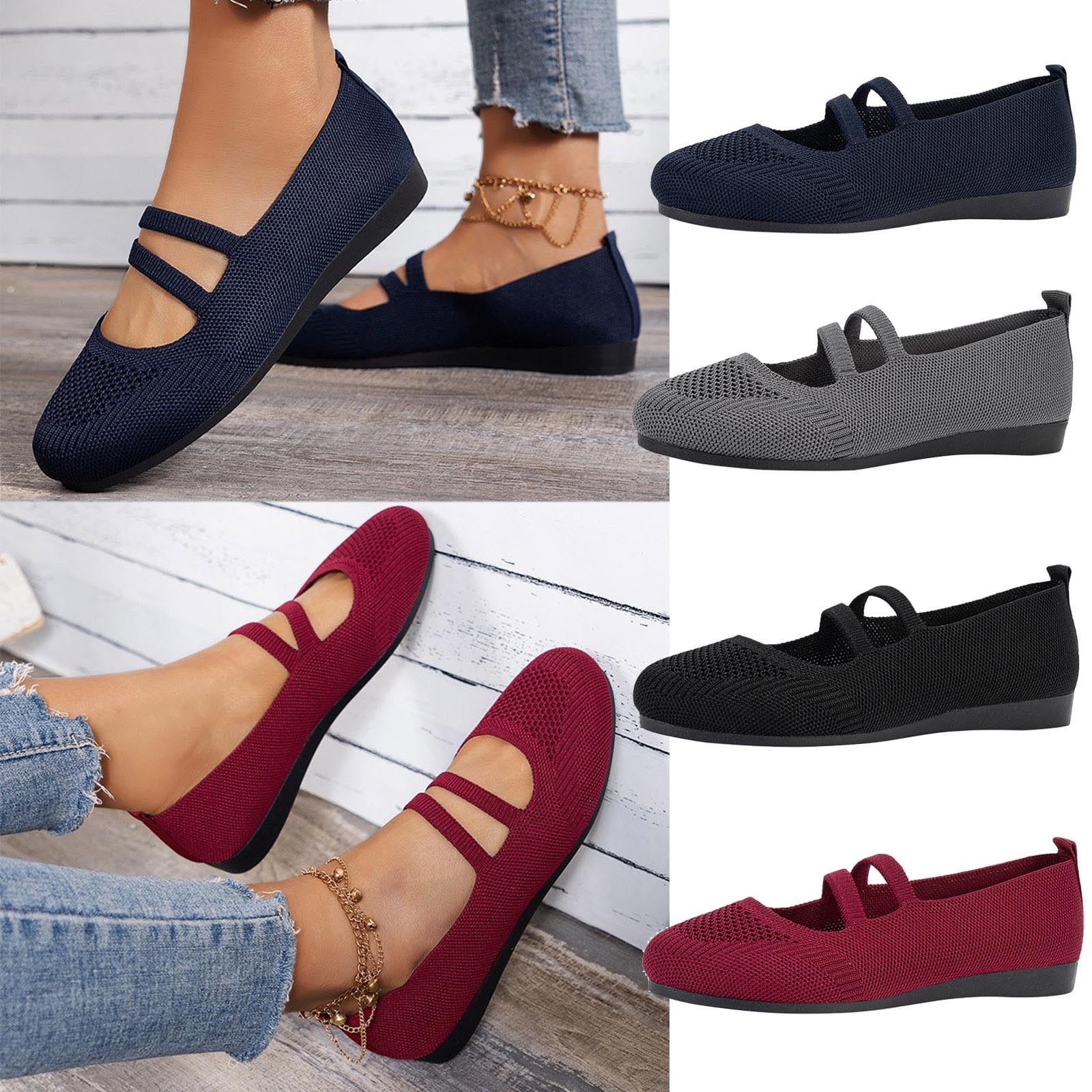 Kayannuo Wide Toe Box Flat Shoes Women Mary Jane Flat Shoes ...