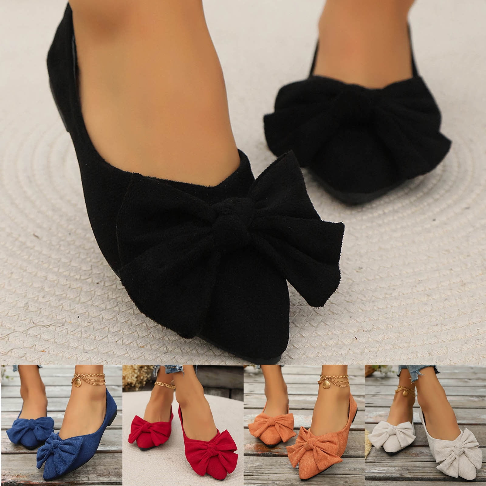 Kayannuo Women's Flats Dressy Pointed Toe Comfortable Bowknot Ballet ...