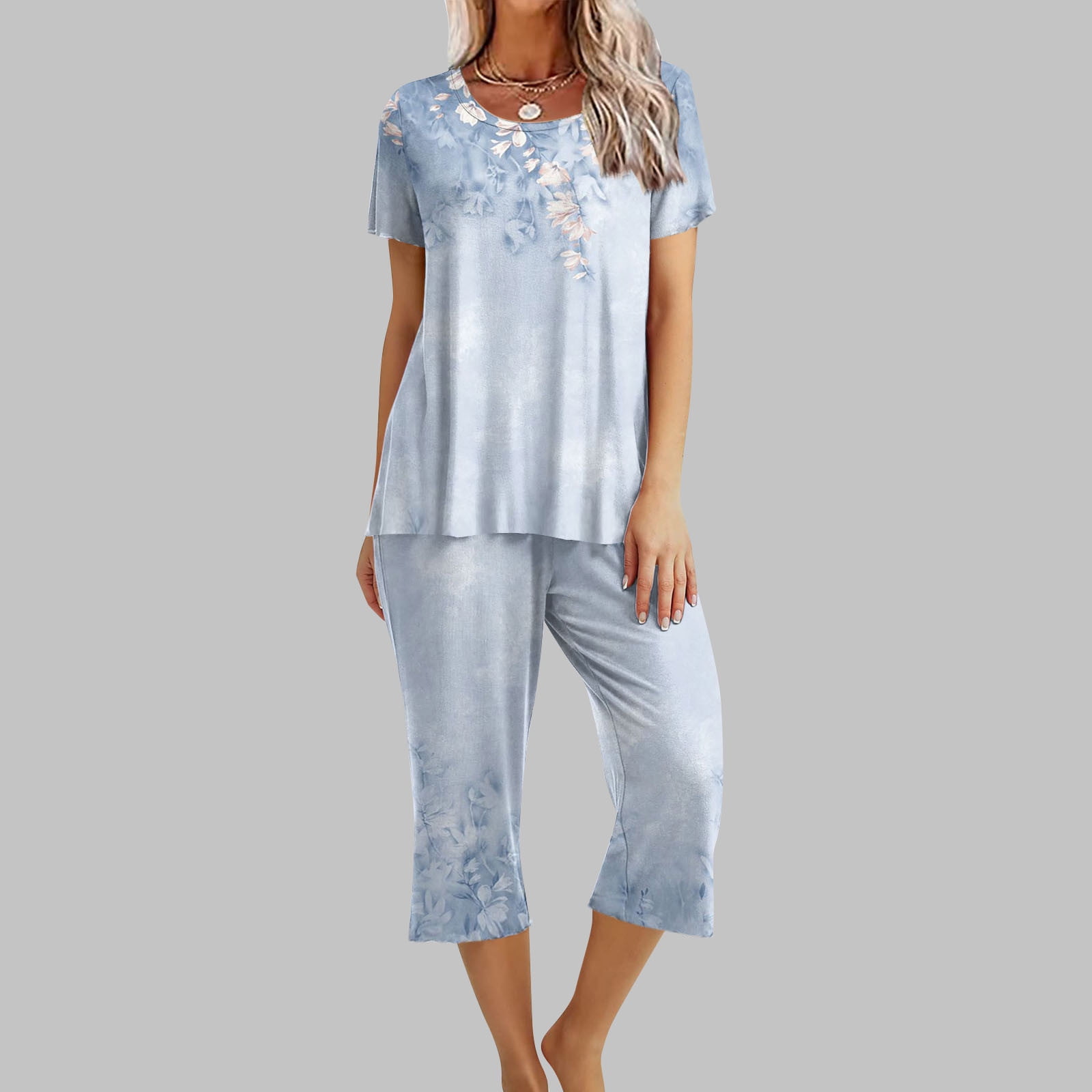 Kayannuo Womens Pajama Sets Drop Shoulder Short Sleeve Nightshirt Women ...