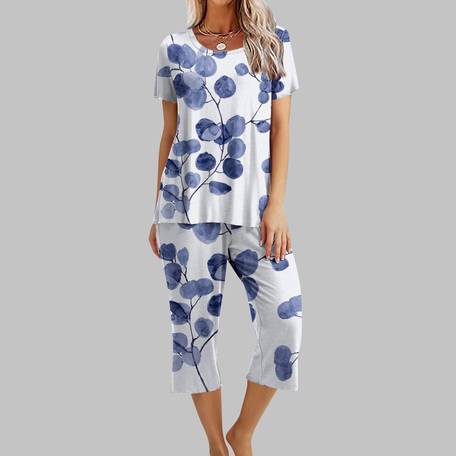 Kayannuo Womens Pajama Sets Drop Shoulder Short Sleeve Nightshirt Women ...