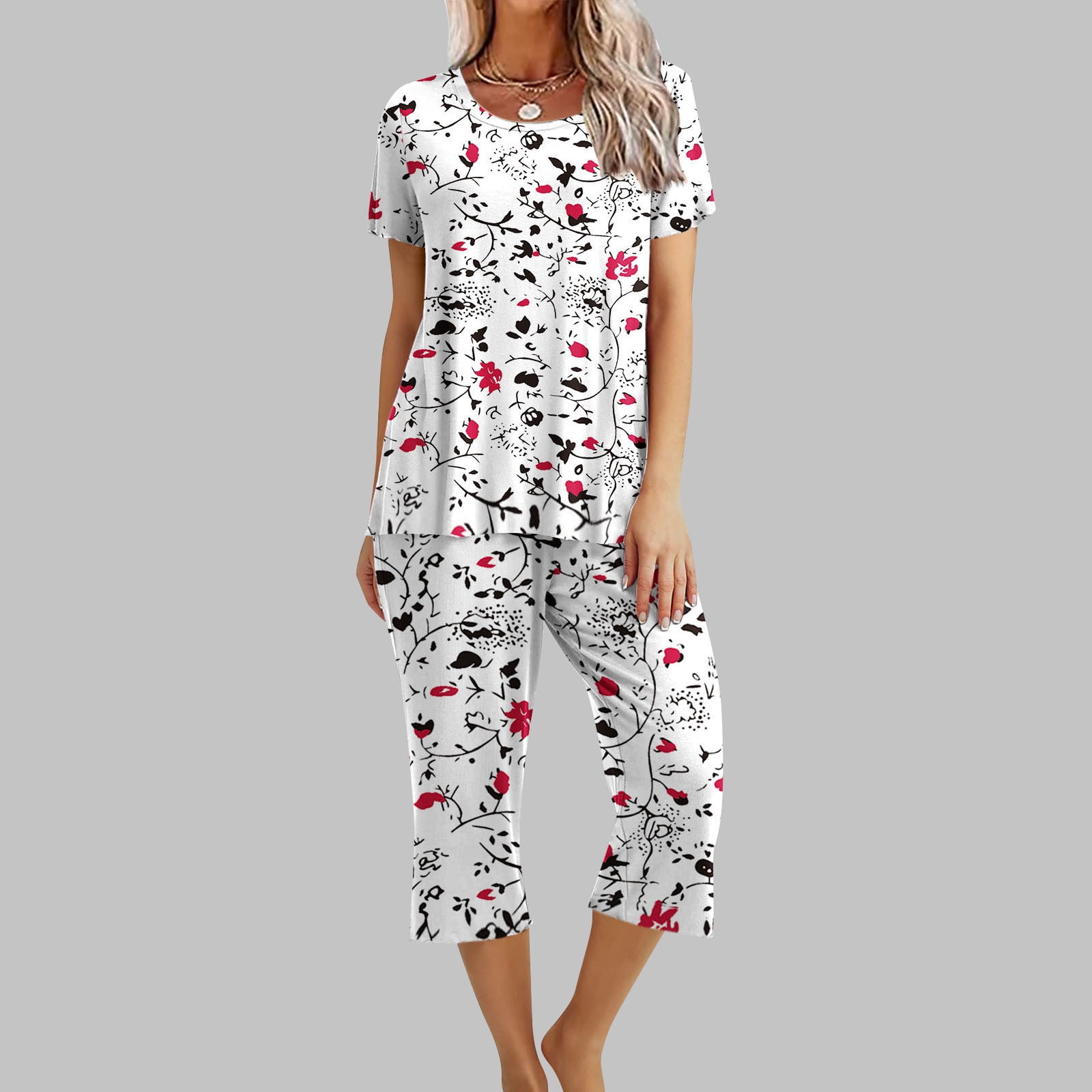 Kayannuo Womens Pajama Sets Drop Shoulder Short Sleeve Nightshirt Women ...