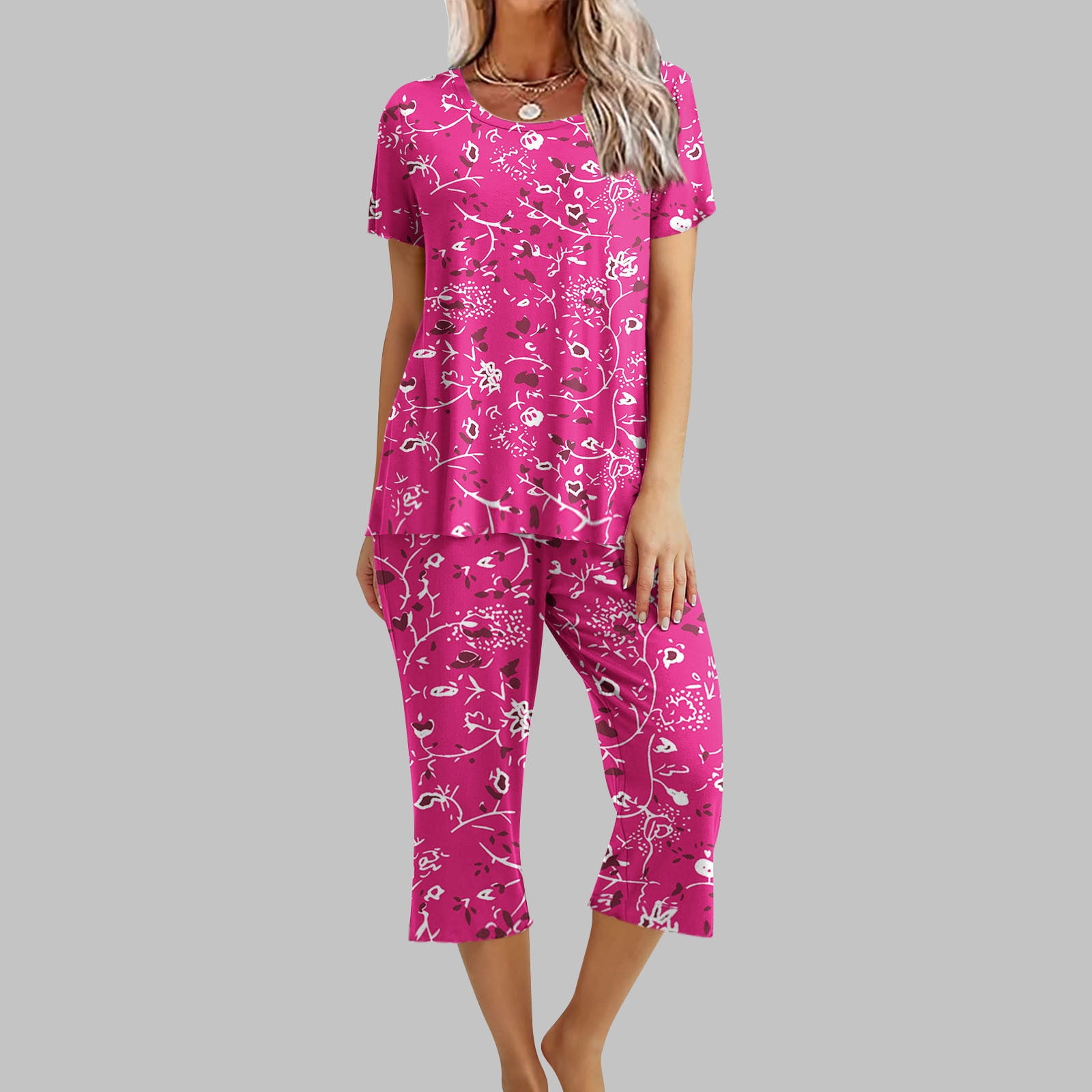 Kayannuo Womens Pajama Sets Drop Shoulder Short Sleeve Nightshirt Women ...