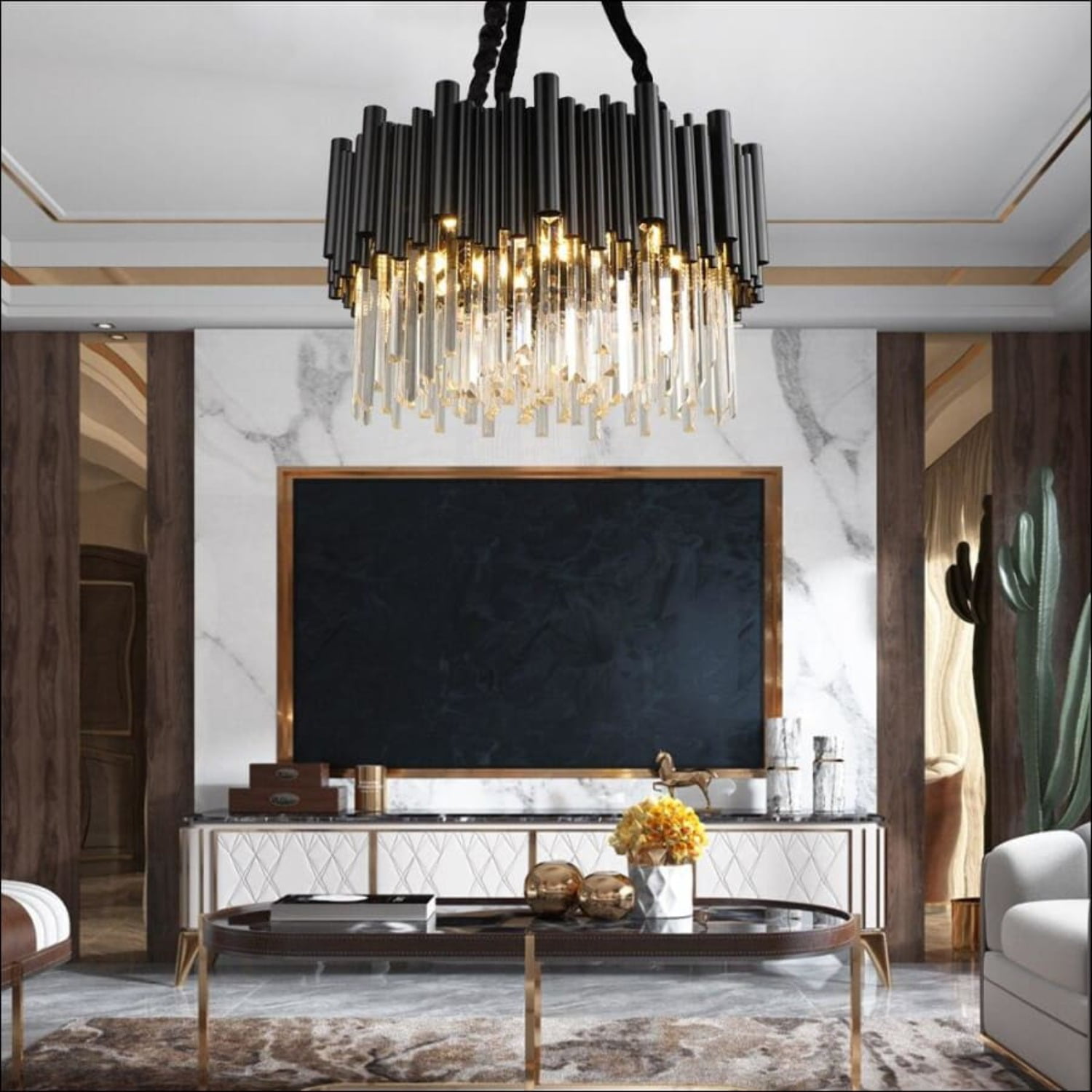 Kayden - Round Black Crystal LED Chandelier - Walmart.com