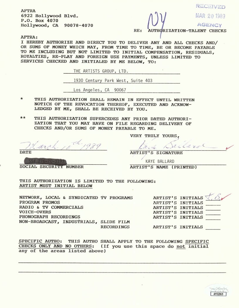 Kaye Ballard Signed Autographed Contract Actress Singer JSA AY02065 ...