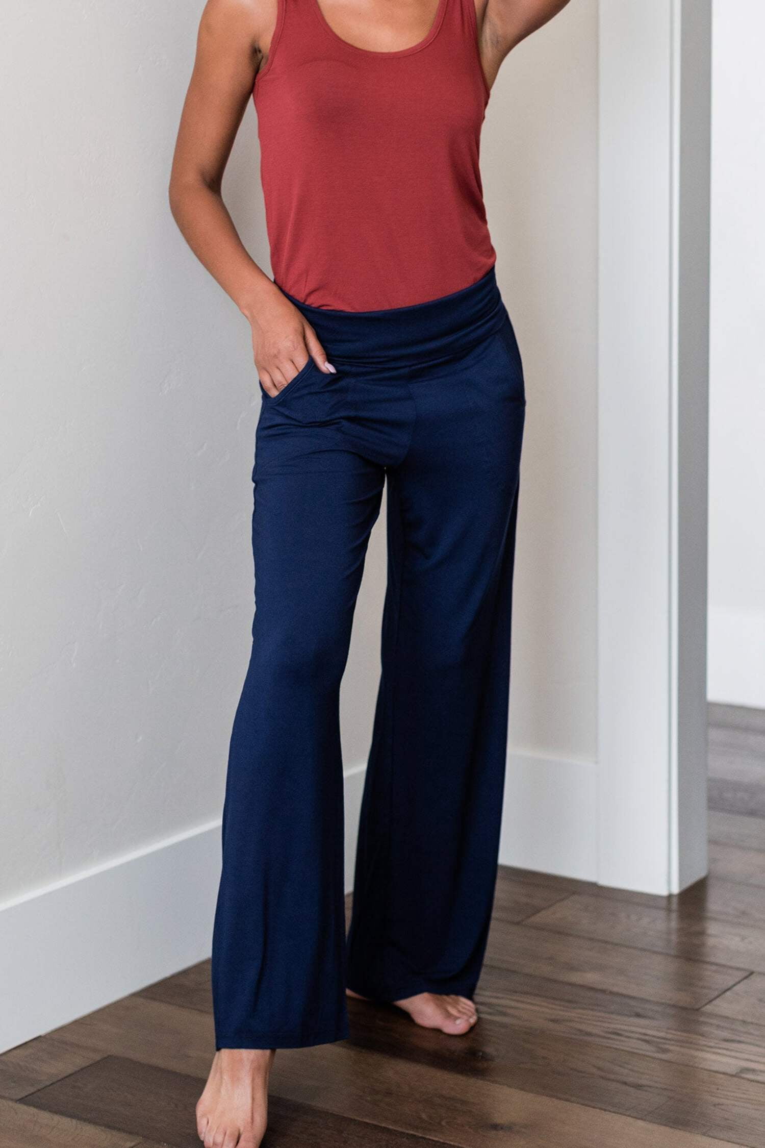 Kayla Wide Leg Foldover Waist Bamboo Pant - Walmart.com