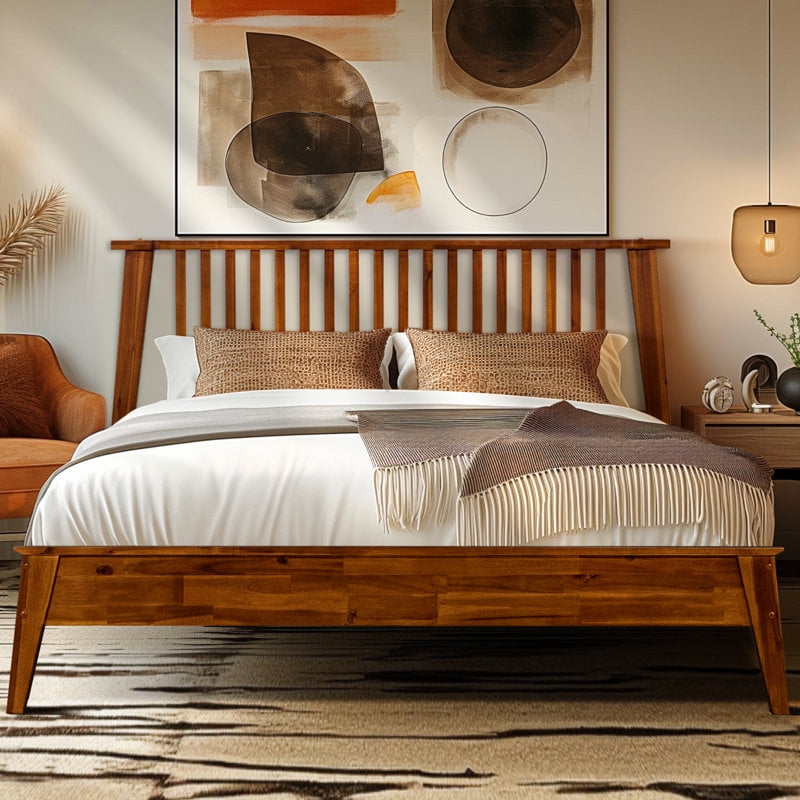 Kaylin Premium Solid Wood Platform Bed Frame with Headboard – 800 lb ...