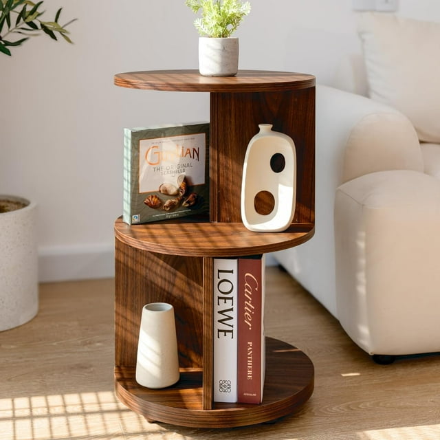 Kaymily Home – Wooden Round End Table for Living Room - Round Side ...