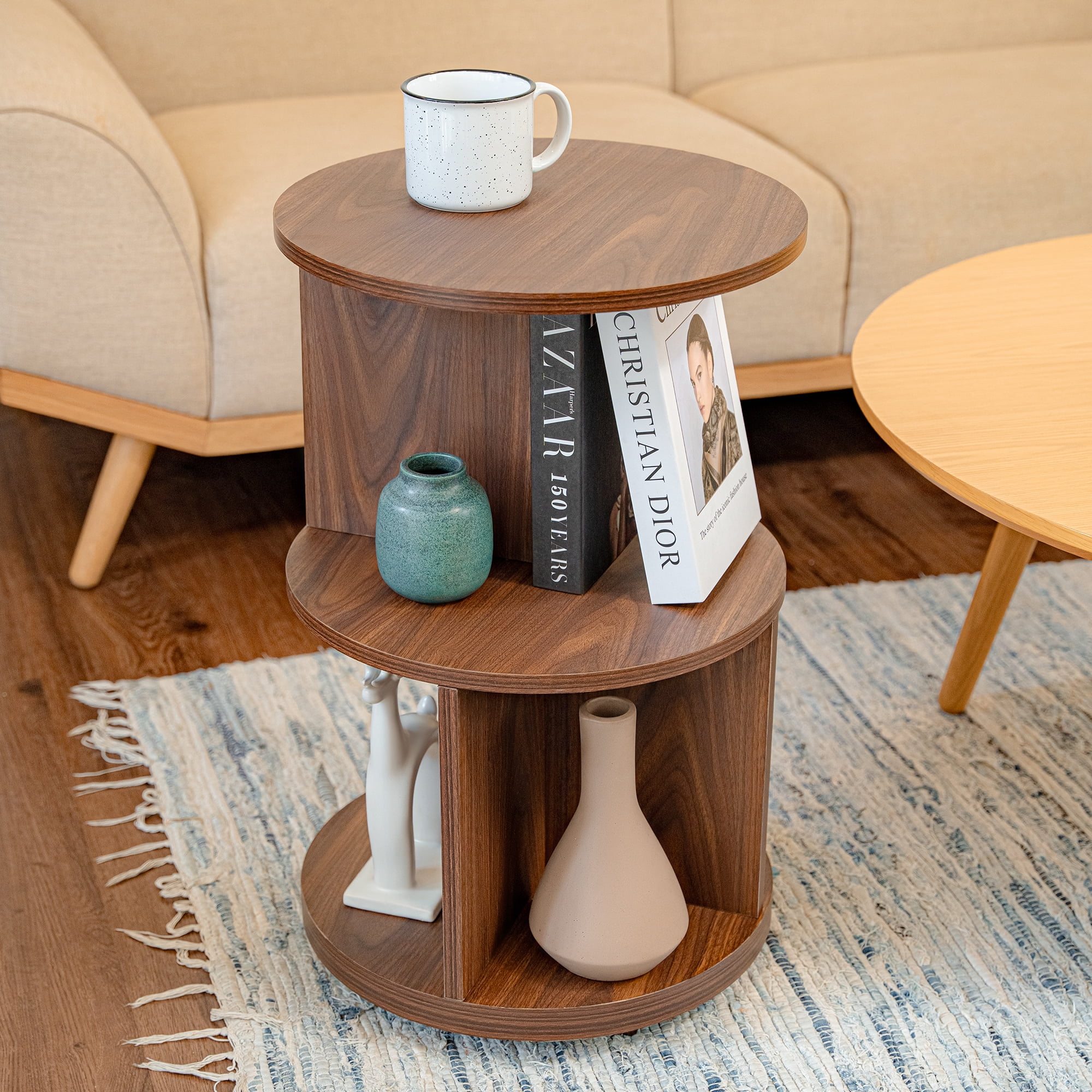 Kaymily Home – Wooden Round End Table for Living Room - Round Side ...