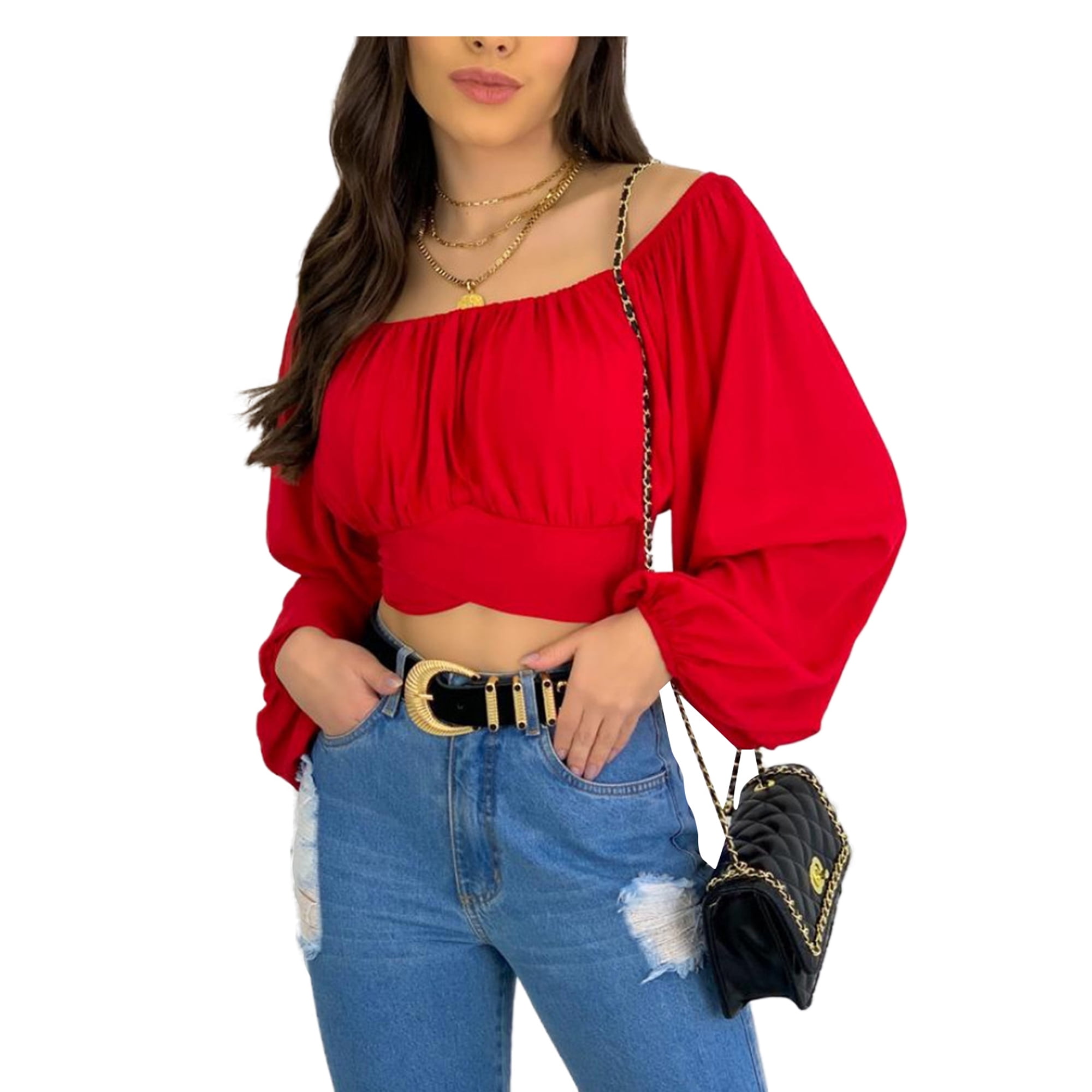 Red Off The Shoulder Crop Top