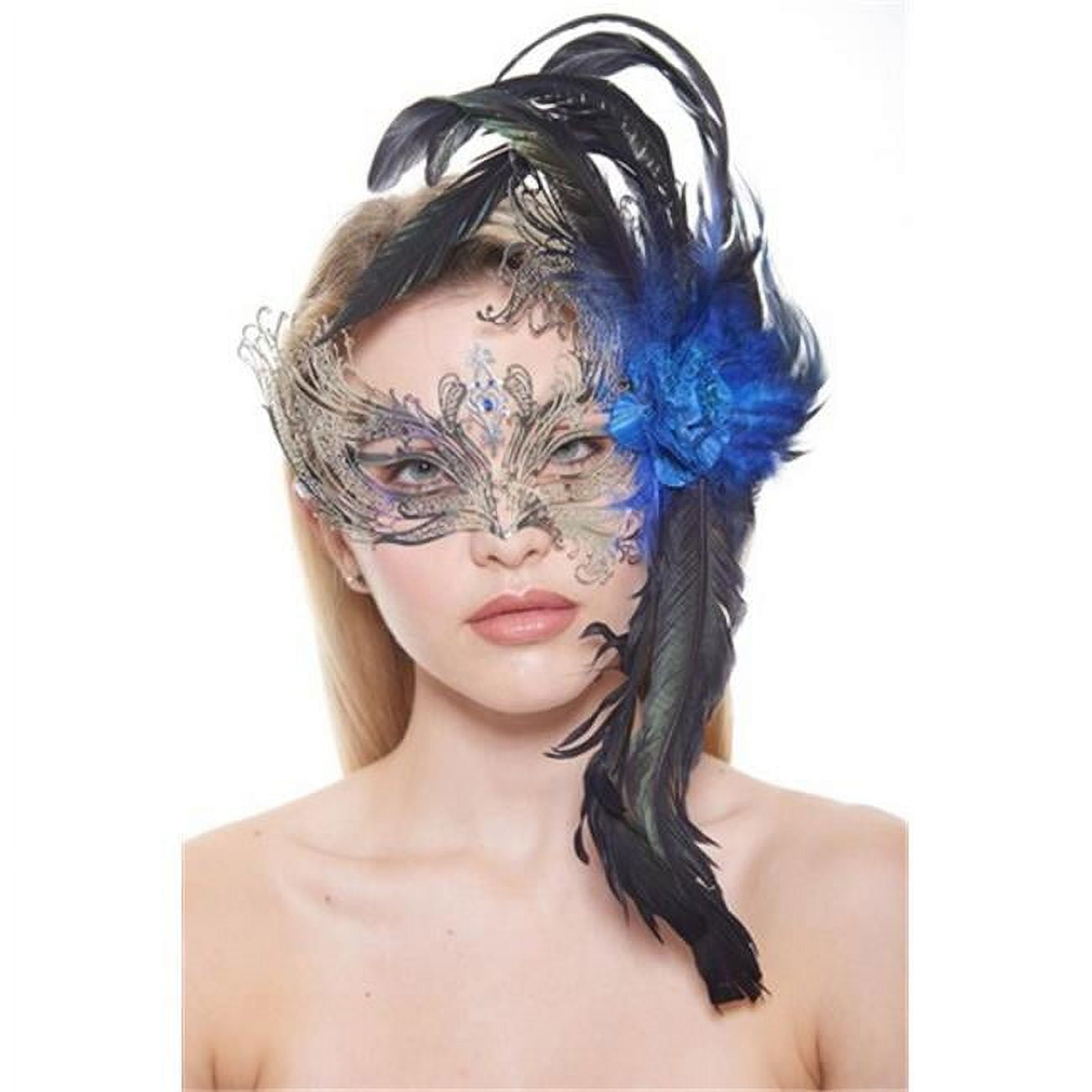 Kayso FBF003SL-BL Majestic Silver Swan Laser Cut Masquerade Mask with ...