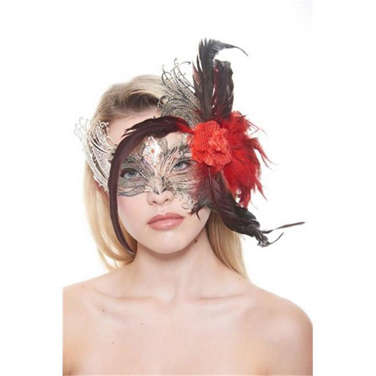Kayso FBF003SL-RD Majestic Silver Swan Laser Cut Masquerade Mask with ...