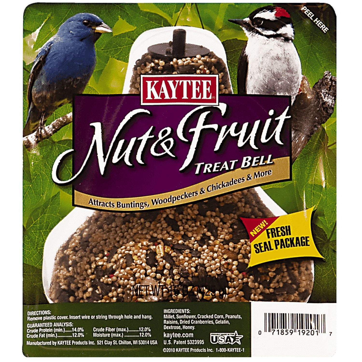 Kaytee Nut & Fruit Seed Bell, 15 oz, 1 Pack, Dry Wild Bird Food Blend ...