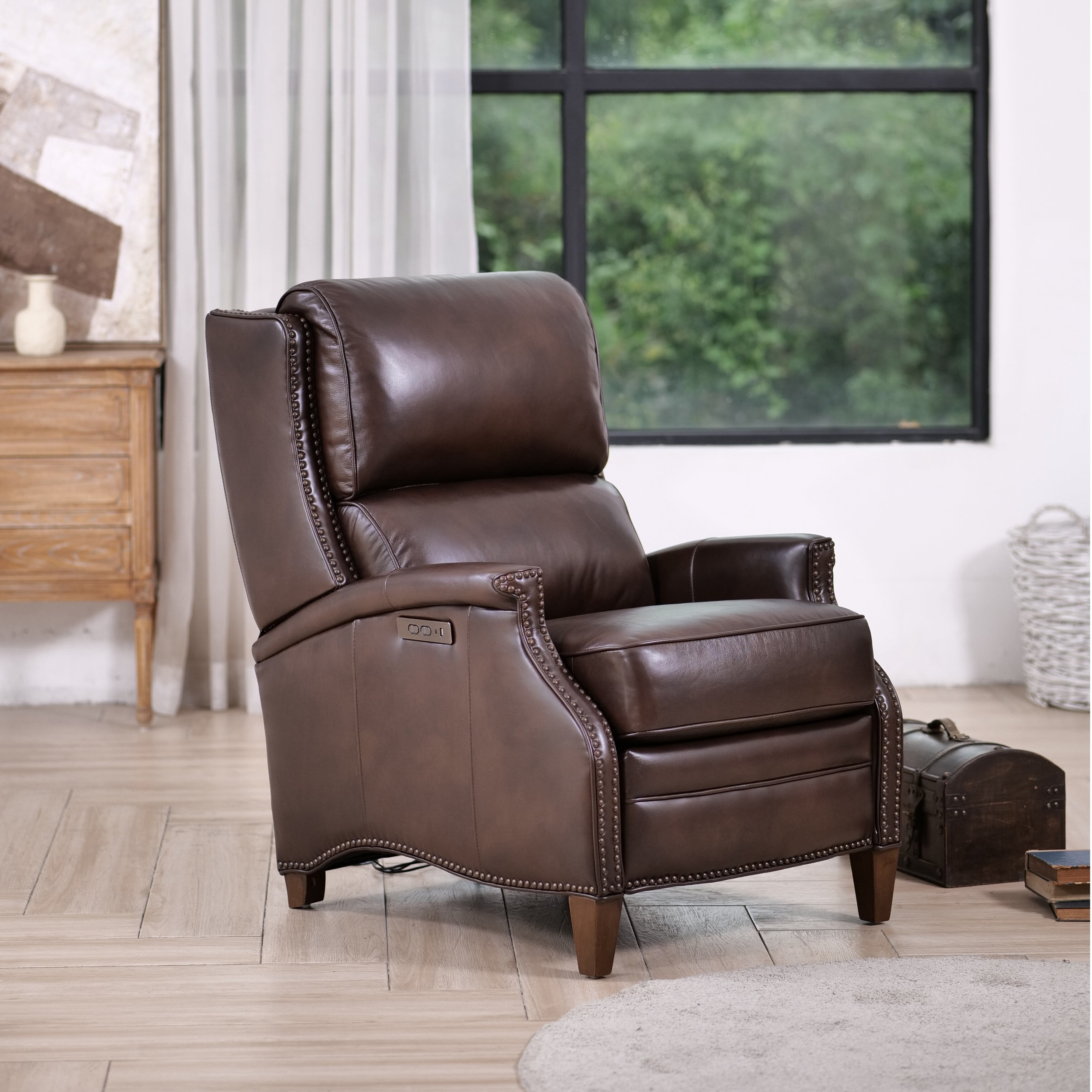 Kayto INC Full Genuine Leather Power Recliner Nailhead Trim Extendable ...