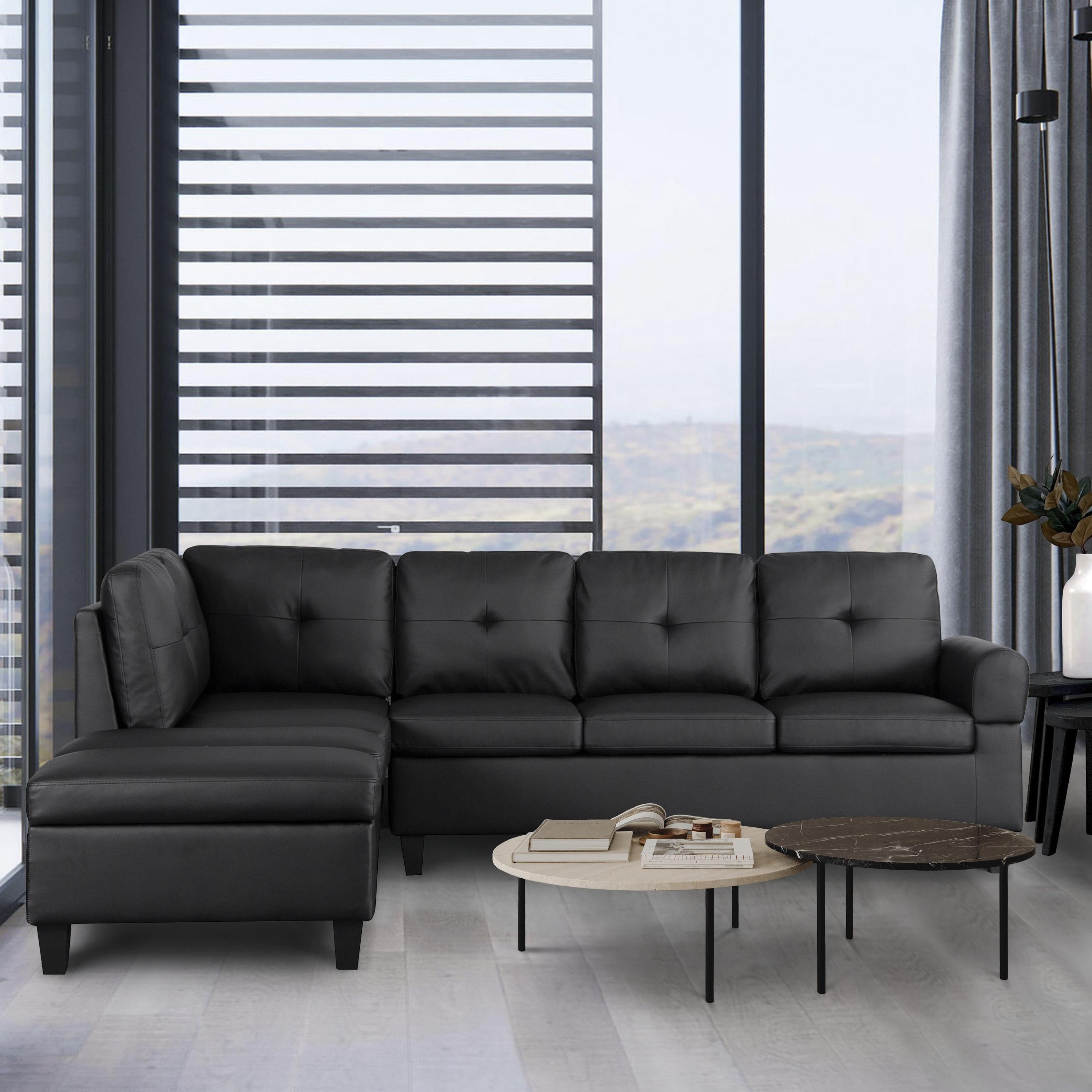 Kayto Inc 97" Modern And Contemporary Fabric 3-Piece Sectional Sofa ...