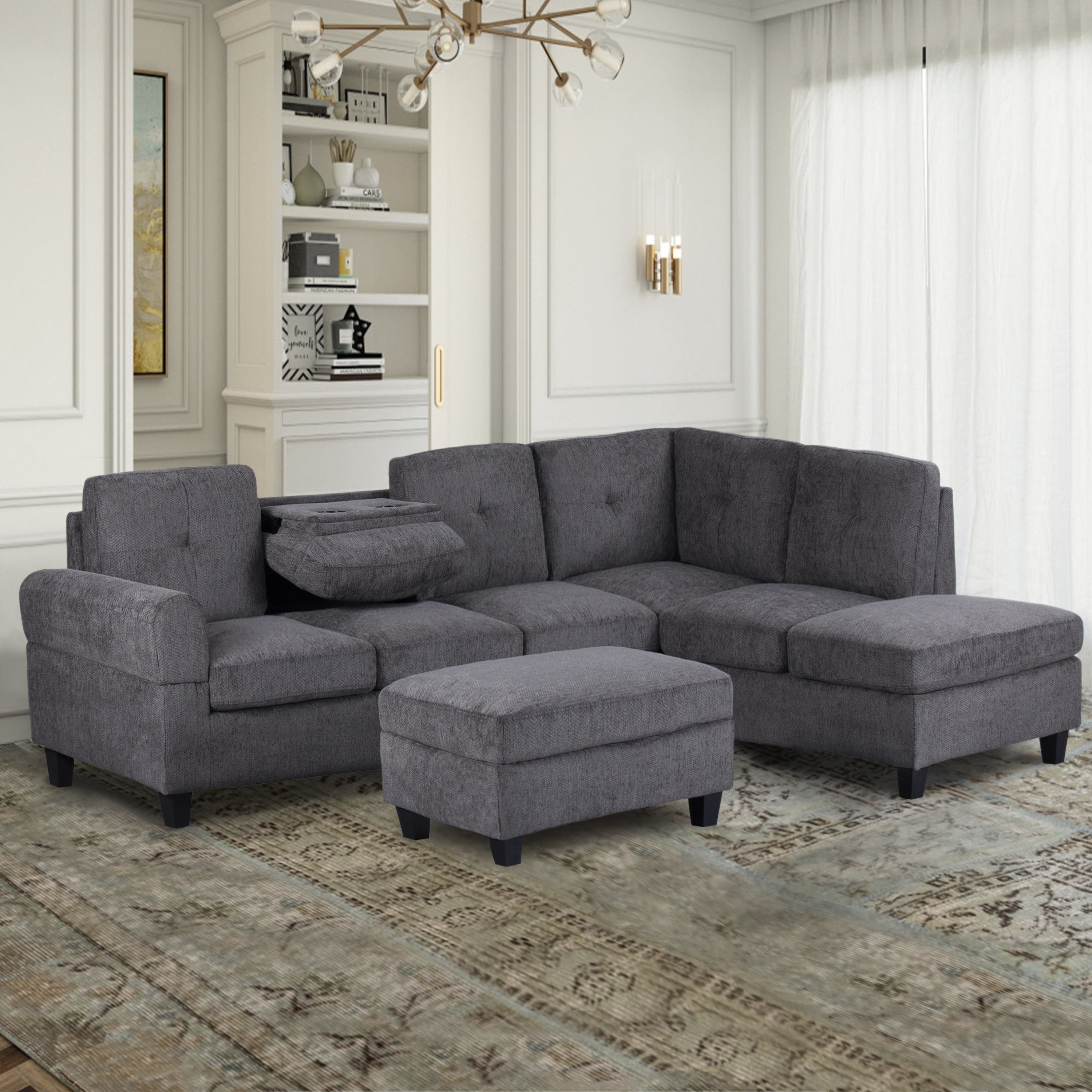 "Kayto Inc Large Grey 97"" Modern Contemporary 3-Piece Sectional Sofa ...