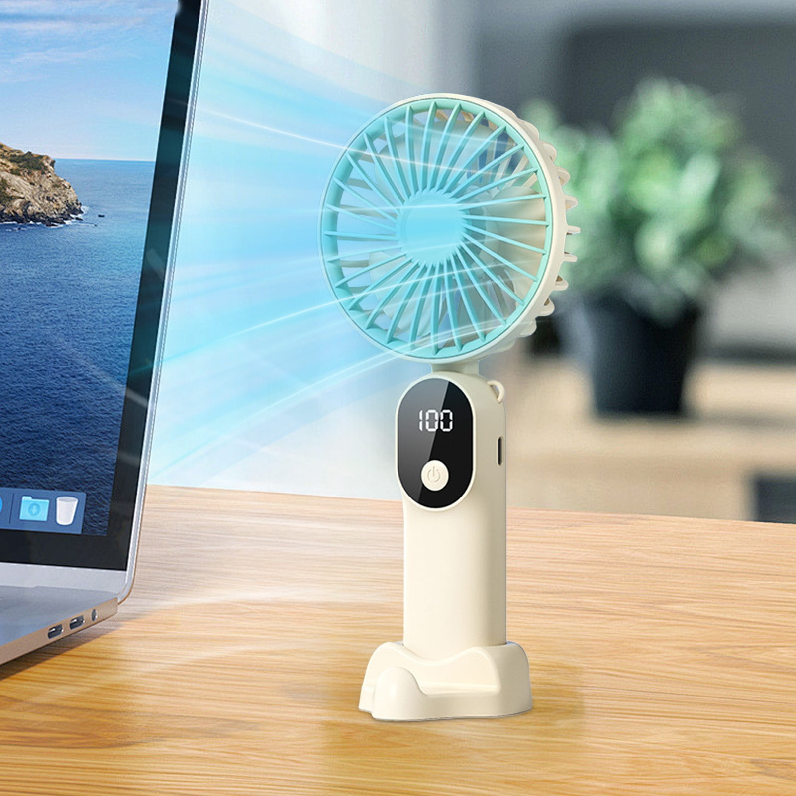 Kayuouio 6 Speed Portable Folding Small Fan USB Charging Handheld Neck Hanging Fan with LED ...