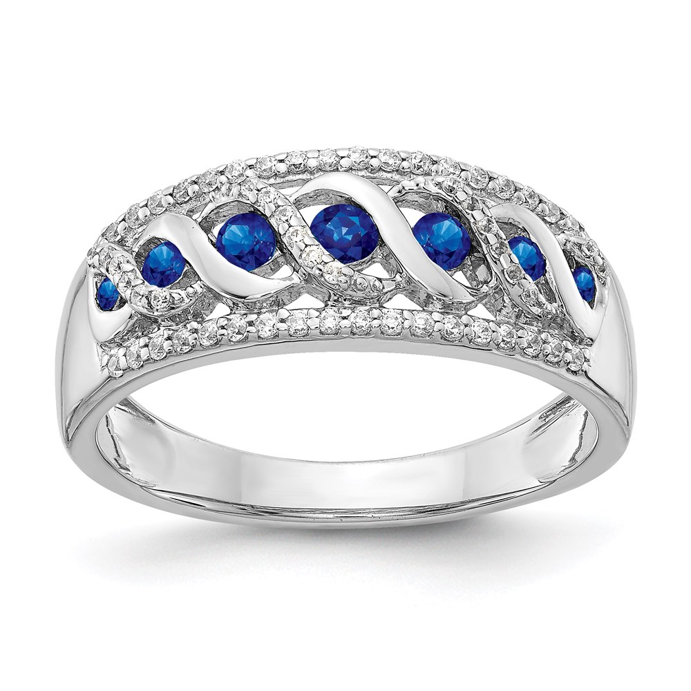 Kazi Luxury 14k White Gold Diamond and Sapphire Fancy Twist Ring ...