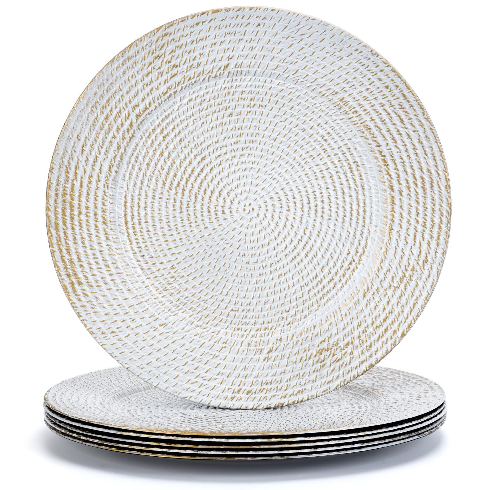 Kazozobi 13" White Round Charger Plates Set of 6, Plastic Rattan ...