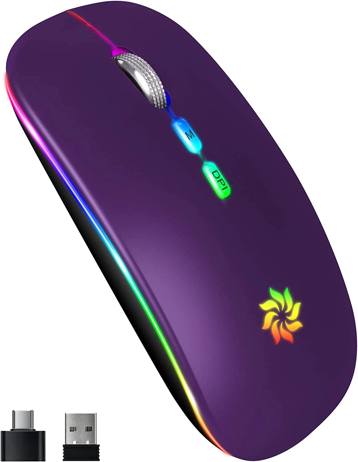 Kbcase Led Wireless Mouse Slim Silent Mouse 2.4G Rechargeable Wireless ...