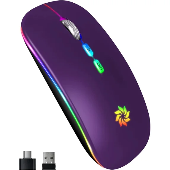 Kbcase Led Wireless Mouse Slim Silent Mouse 2.4G Rechargeable Wireless ...