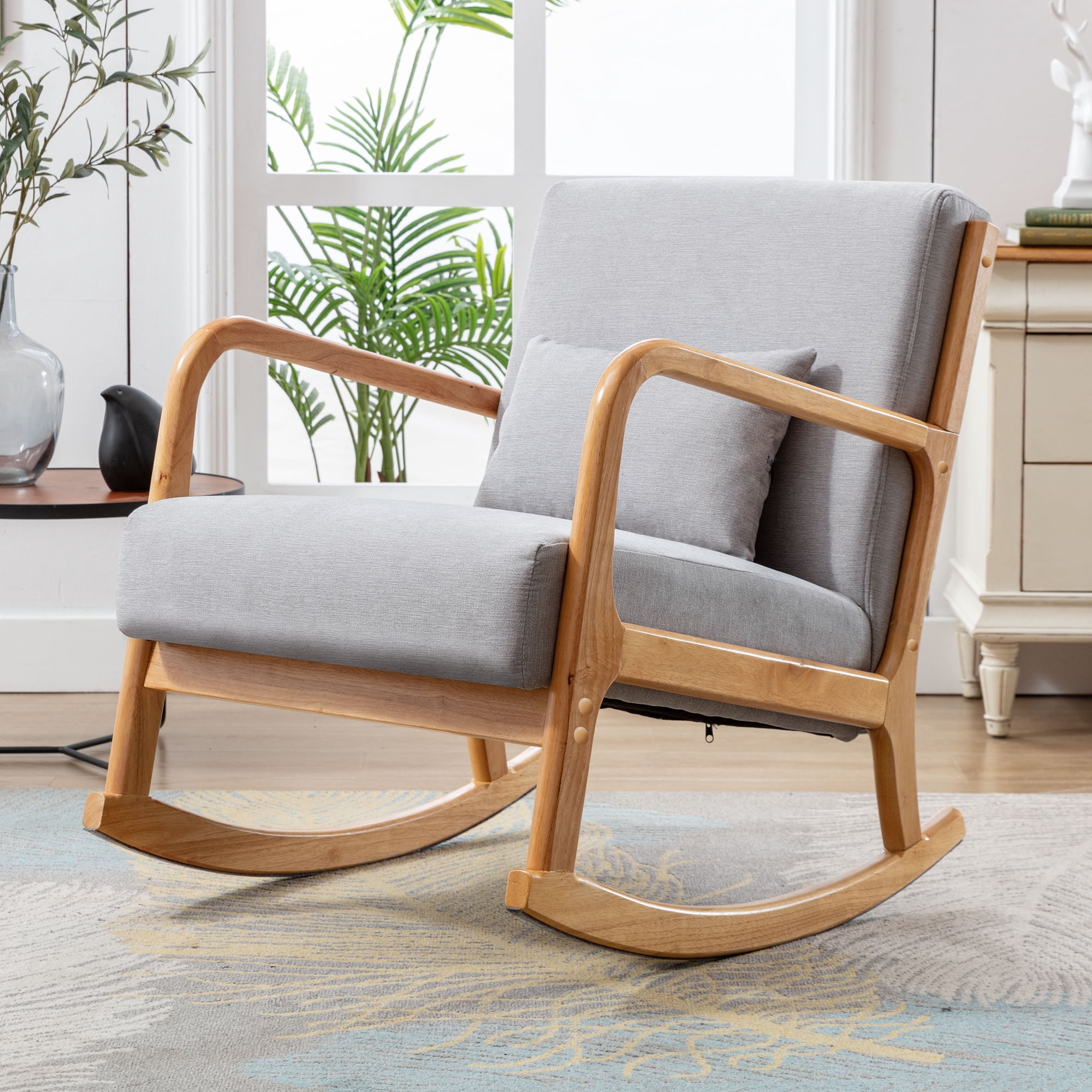 Kbest Mid Century Modern Accent Chair,Rocking Chair reading Upholstered ...