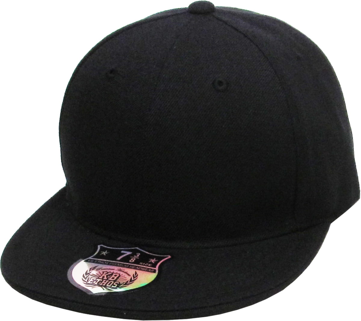 Solid 6 Panel Flat Brim Bill Fitted Baseball Cap - Walmart.com