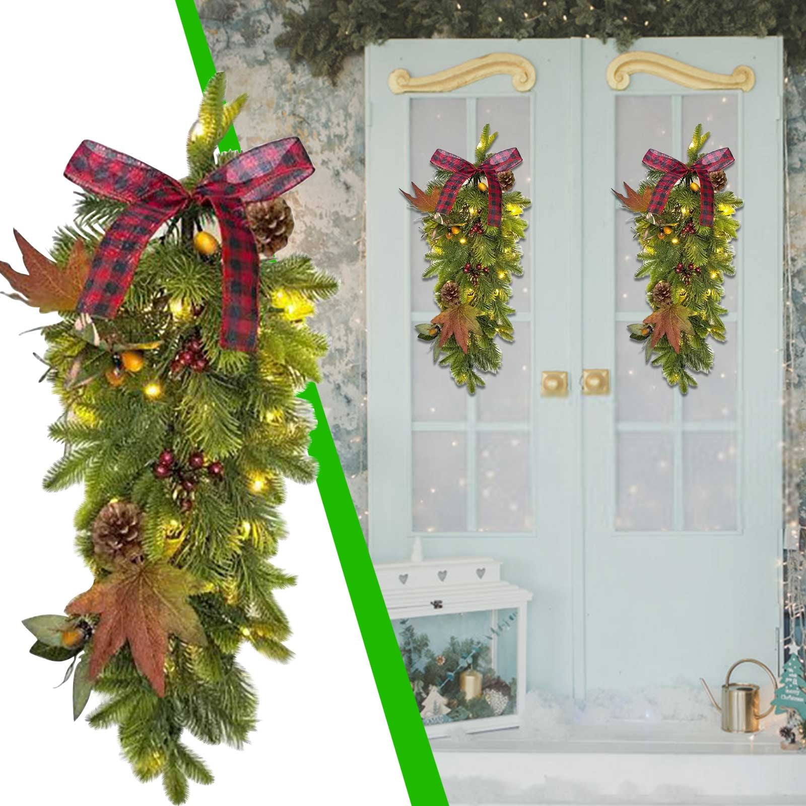 Kbndieu Artificial Christmas Swag, Prelit Teardrop Swag Christmas ...