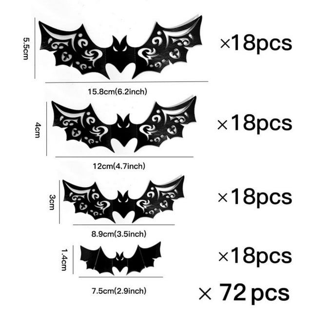Kbndieu Bats Wall Decor, 72Pcs 3D Hollowed-out Bats Halloween ...