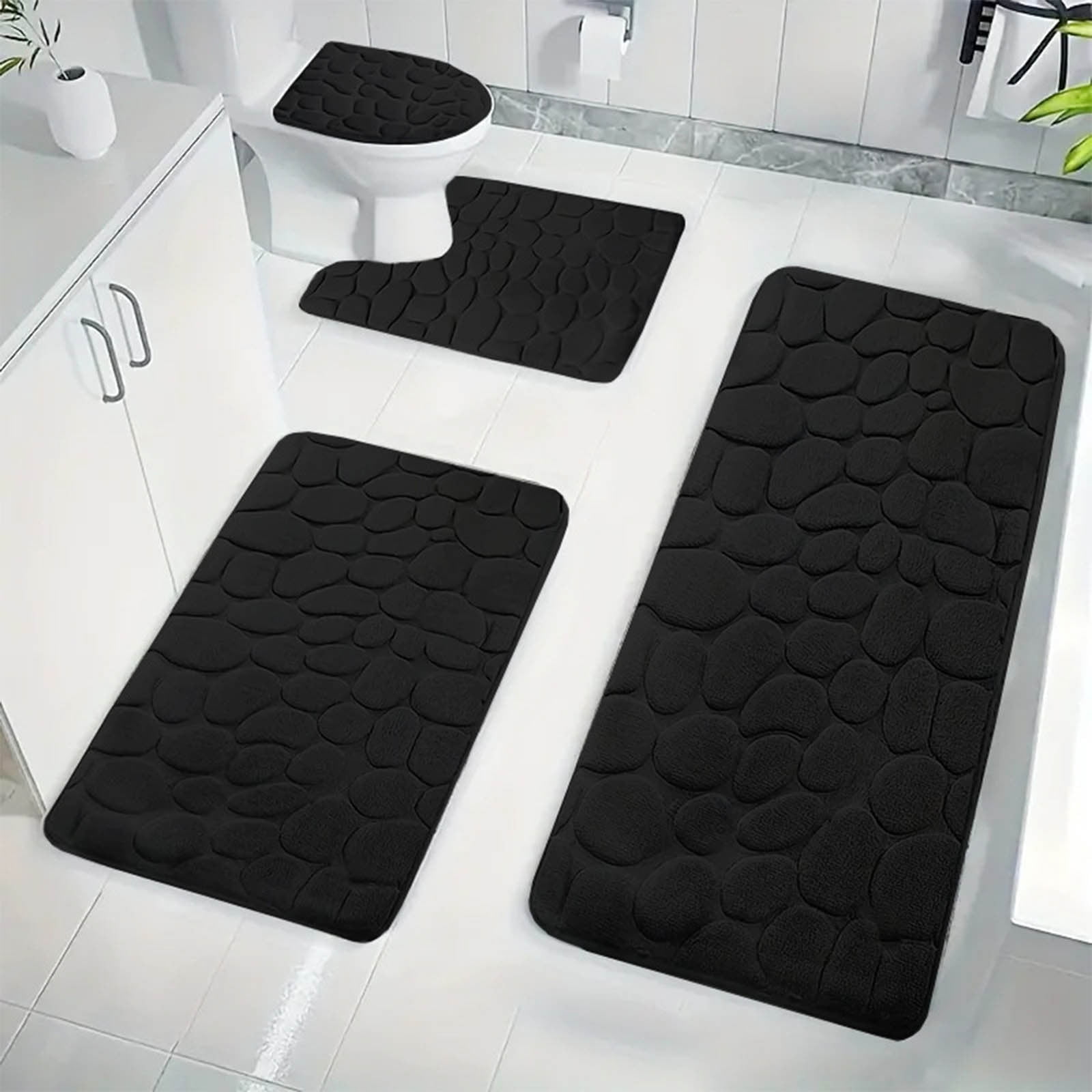 Kbndieu Black Bathroom Rugs Bath Mat Set 4 Pieces, Memory Foam Bath ...