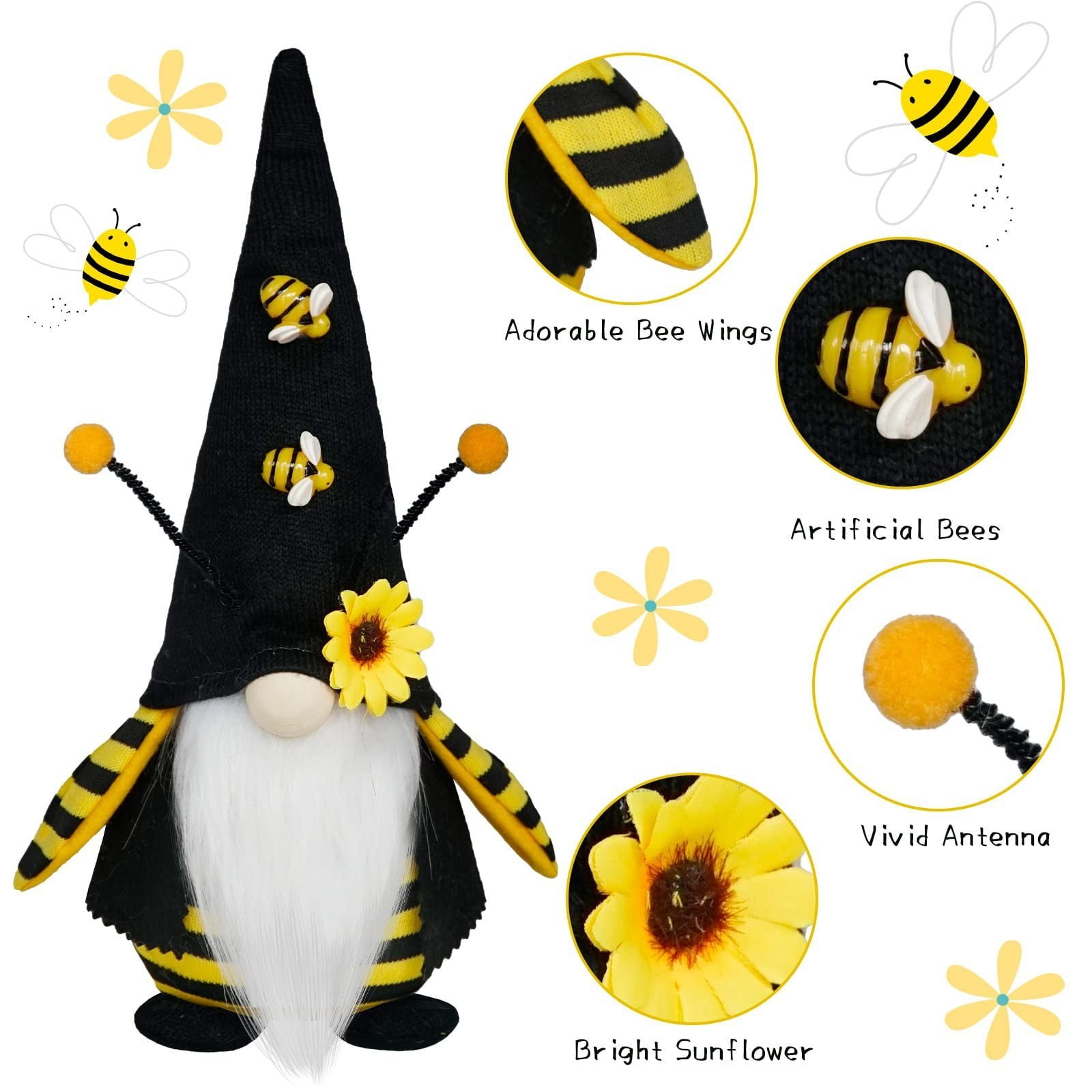Kbndieu Bumble Bee Gnomes Gifts Dwarf Doll Bee Elf Home Farmhouse ...