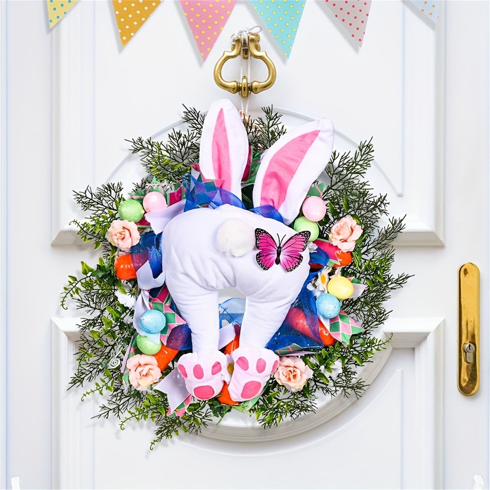 Kbndieu Bunny Butt Ears Easter Door Wreath Rabbit Garland Decorations ...